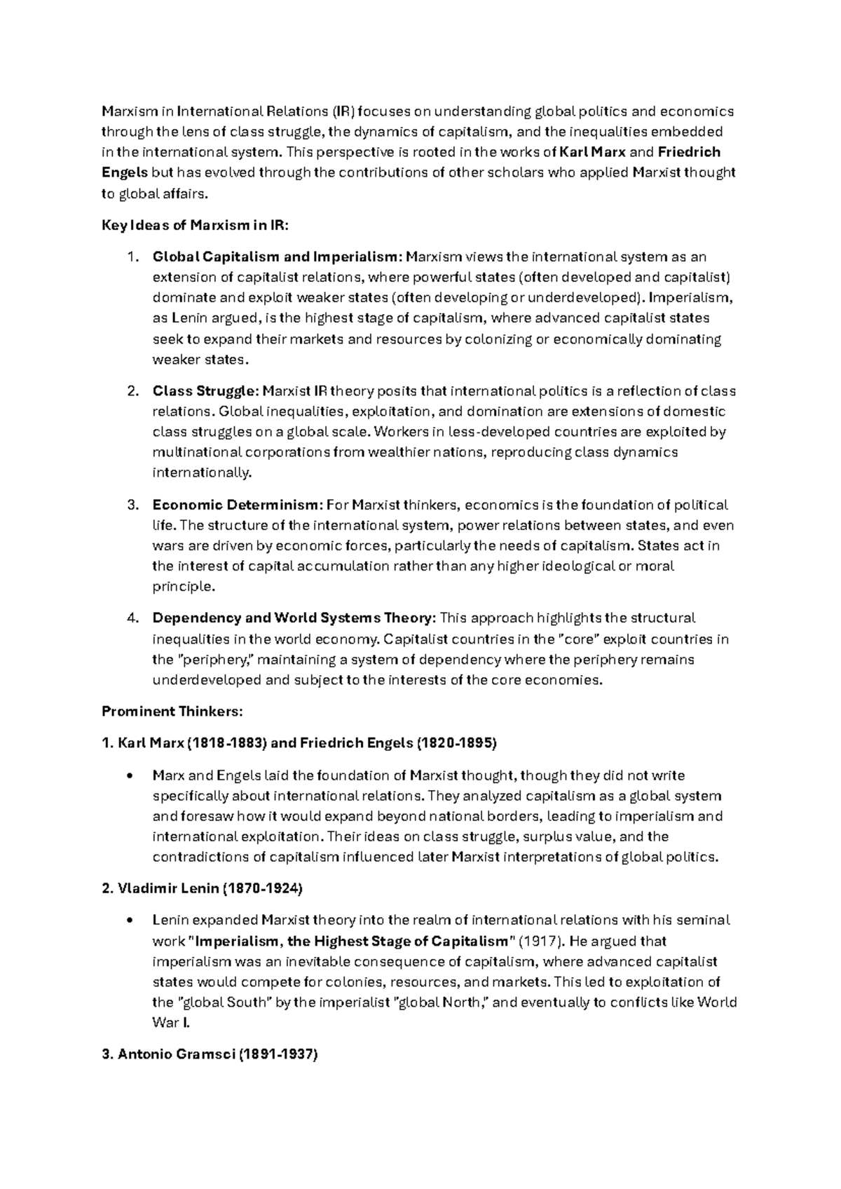 Marxism - marx - Marxism in International Relations (IR) focuses on ...