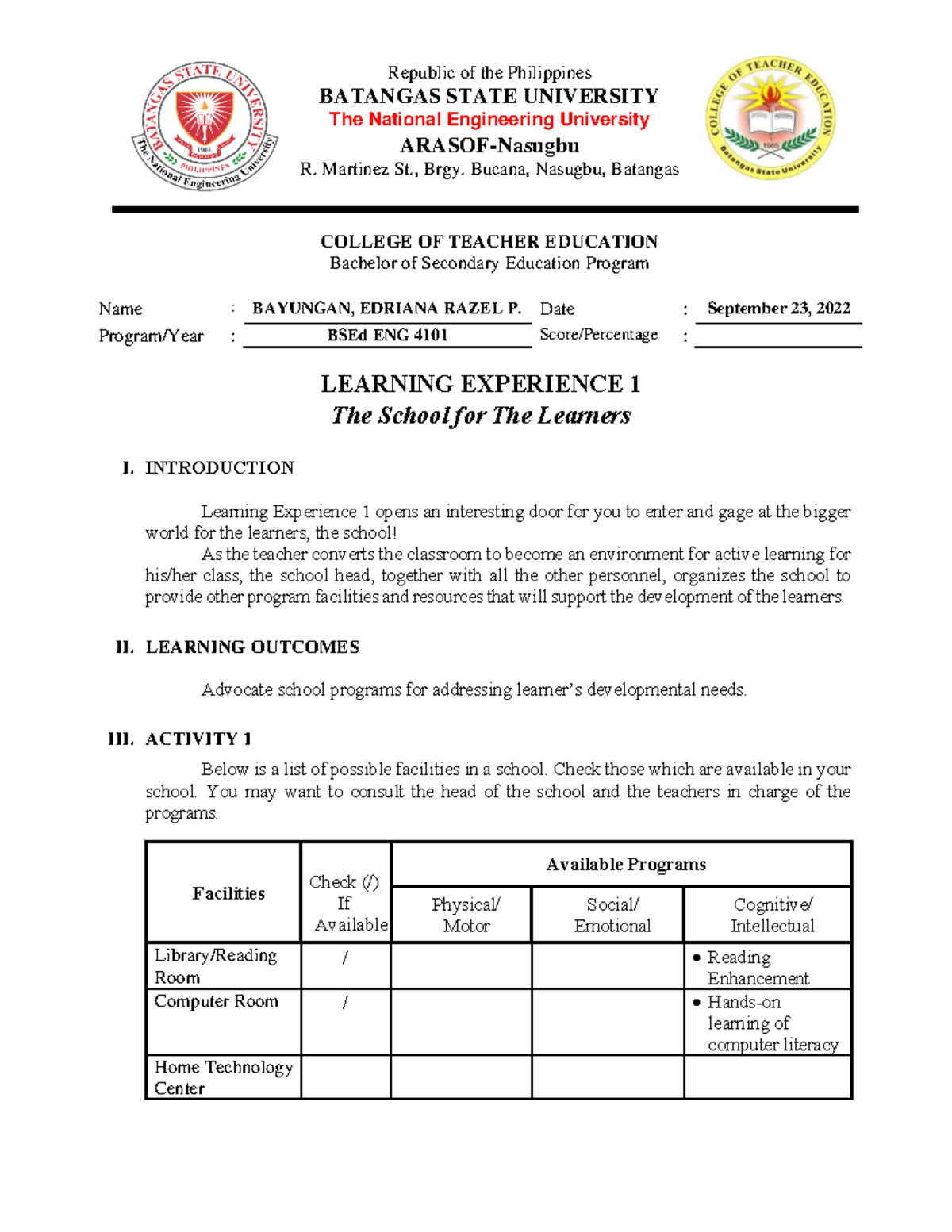 Bayungan (FS1-LE1) - This is an reflection about my field study ...