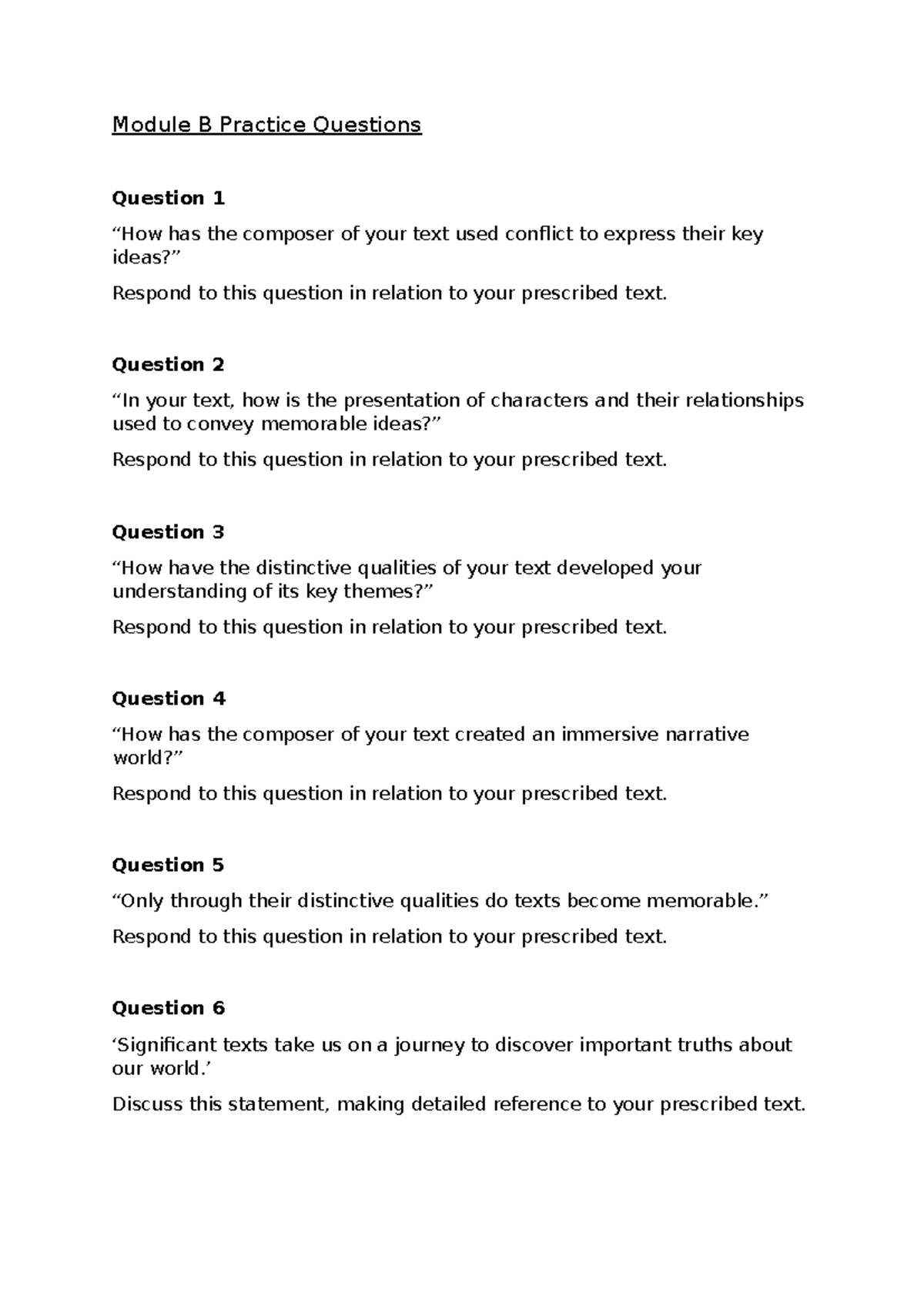 Feed - Mod B Practice Questions - Module B Practice Questions Question ...