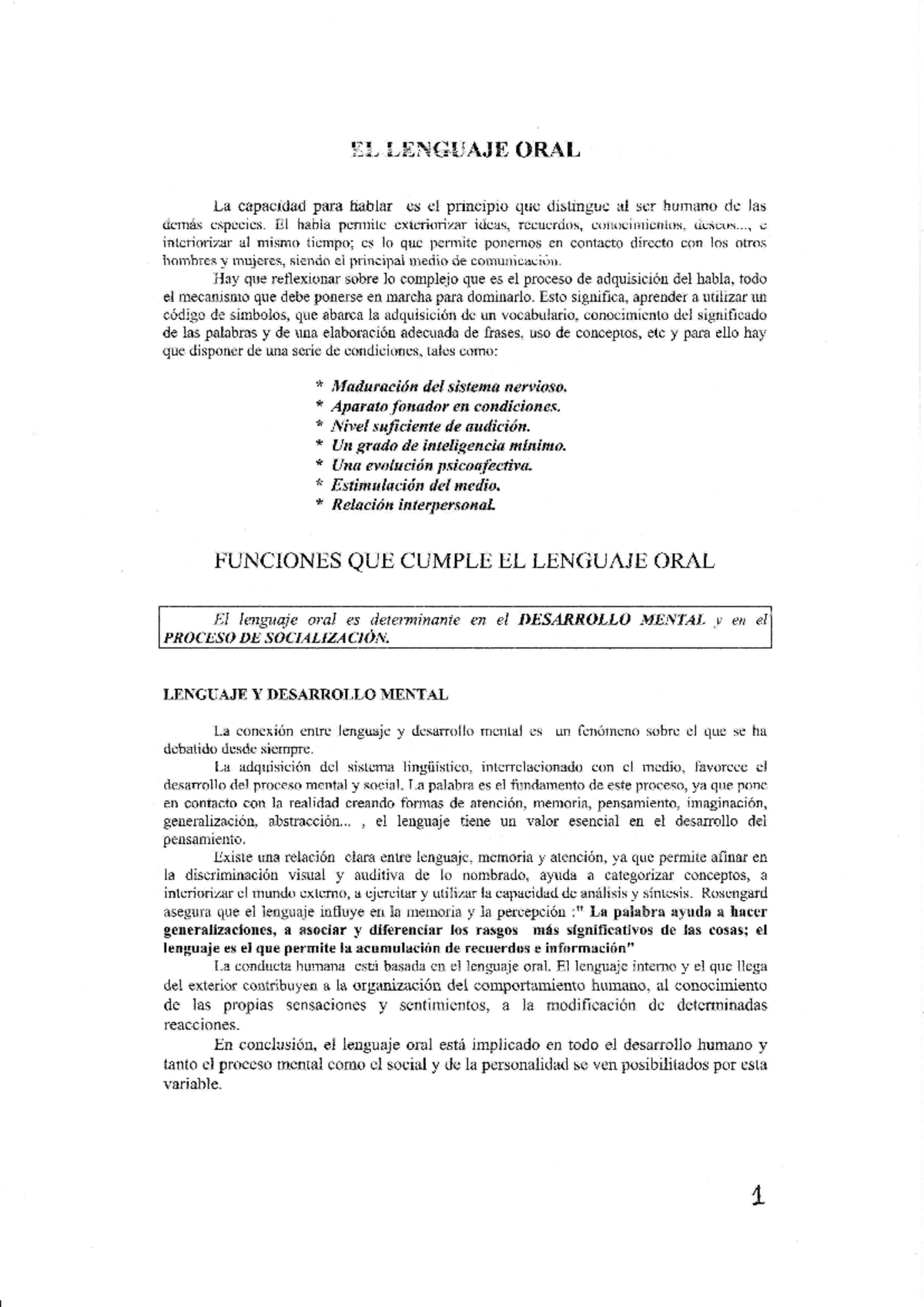 EL LENGUAJE ORAL - :'L LEHGUAJE ORAL La capacrdad para bablar es eI ...
