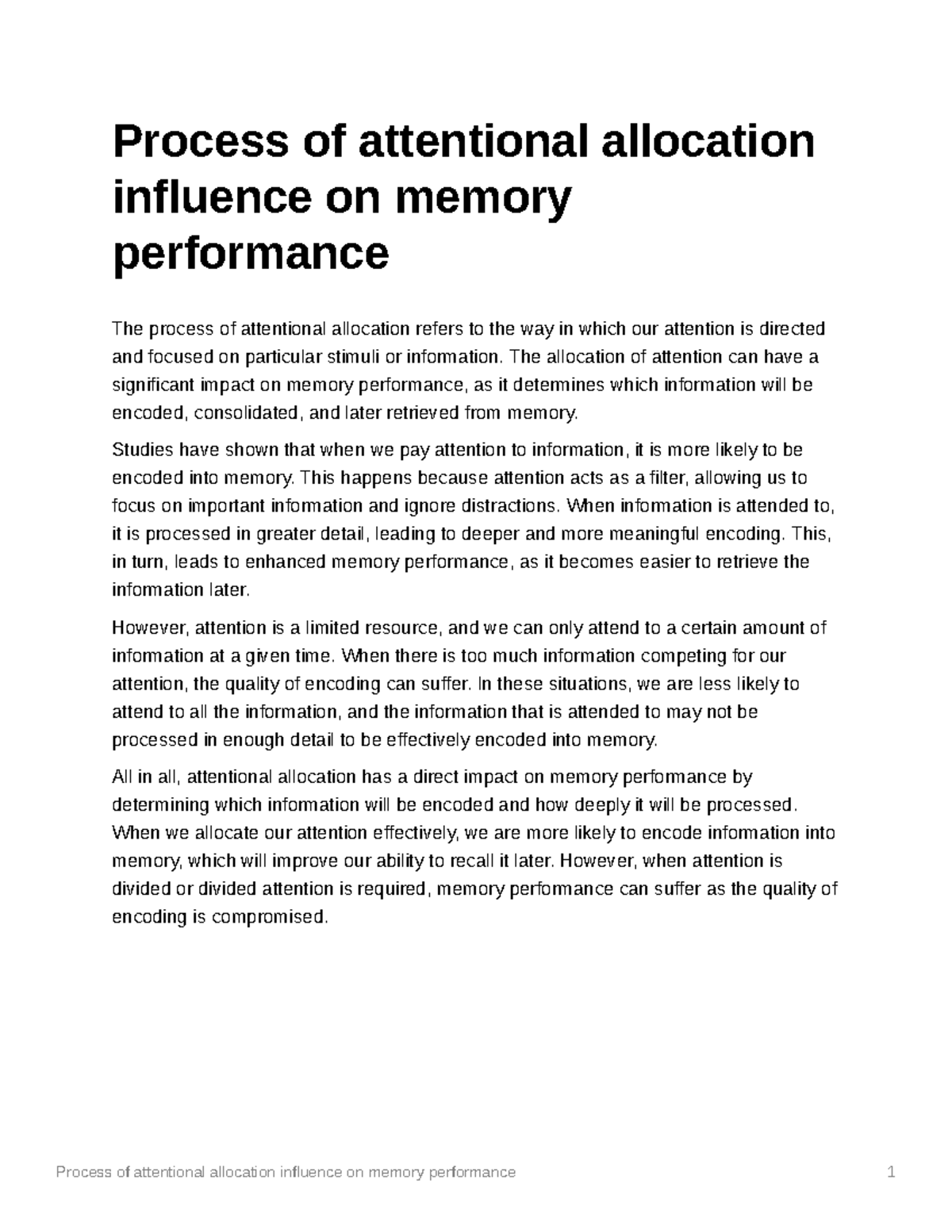 Process of attentional allocation influence on memory performance - The ...