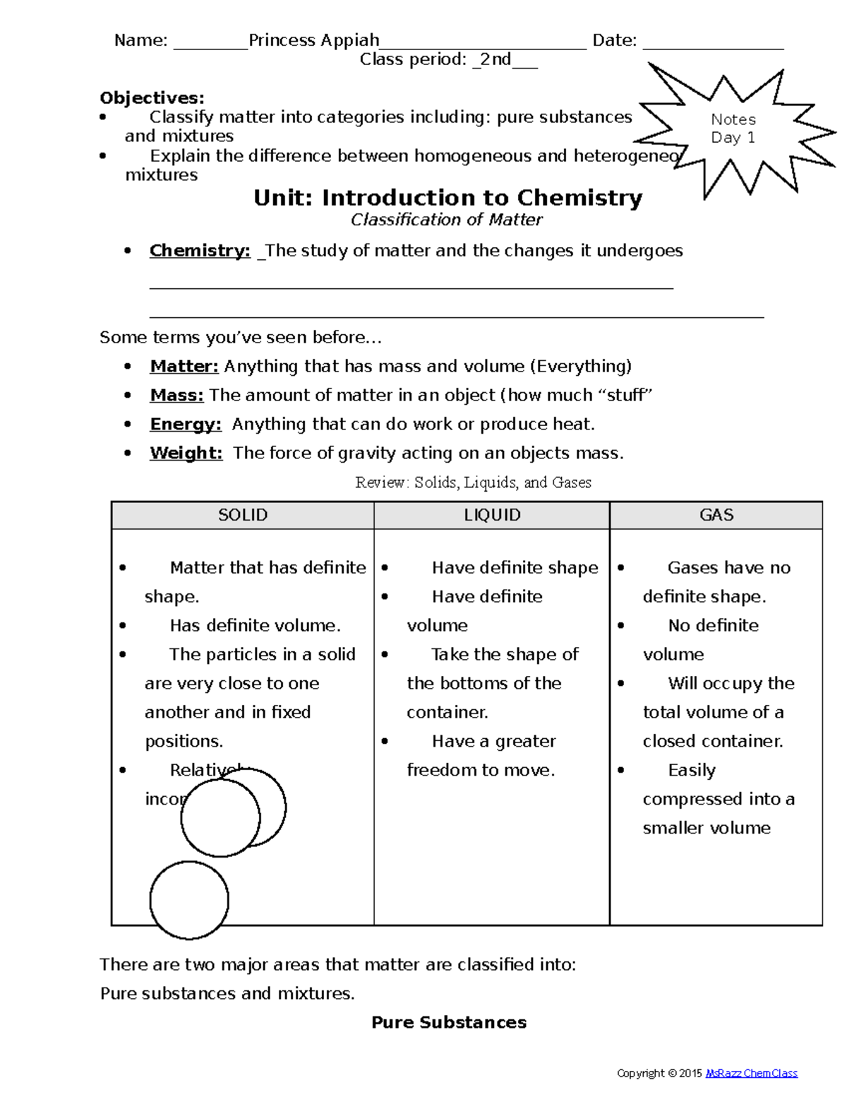 Day2Notes-Classification Of Matter - Name: Princess Appiah ...