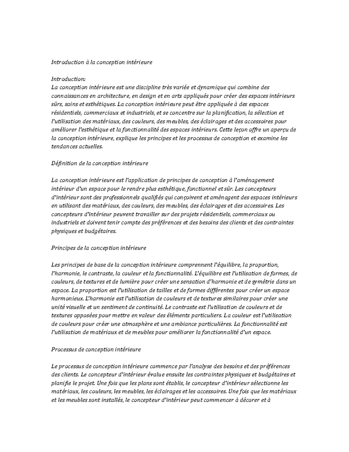 Interior Design Notes de cours - Introduction à la conception ...