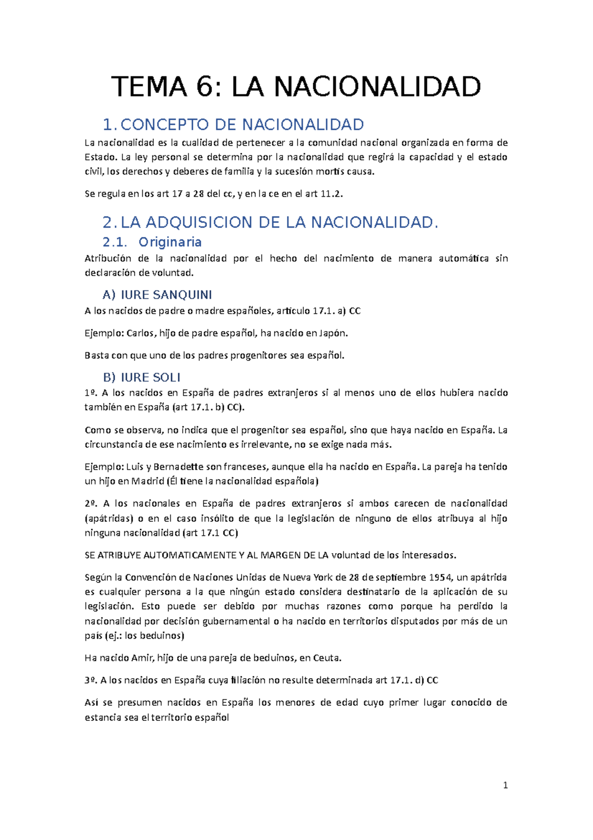 TEMA 6. Nacionalidad - Apuntes Tema 6 - TEMA 6: LA NACIONALIDAD 1 ...