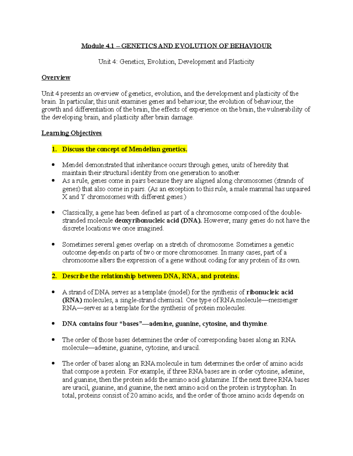 Module 4.1 Genetics AND Evolution OF Behaviour - Module 4 – GENETICS ...