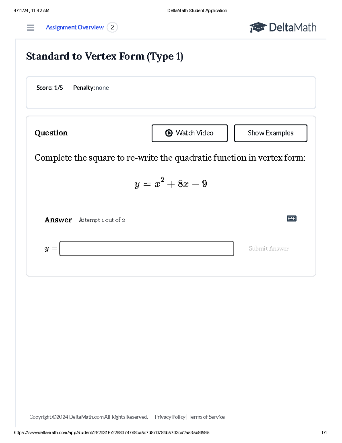 Delta Math Student Application - 4/11/24, 11:42 AM DeltaMath Student ...