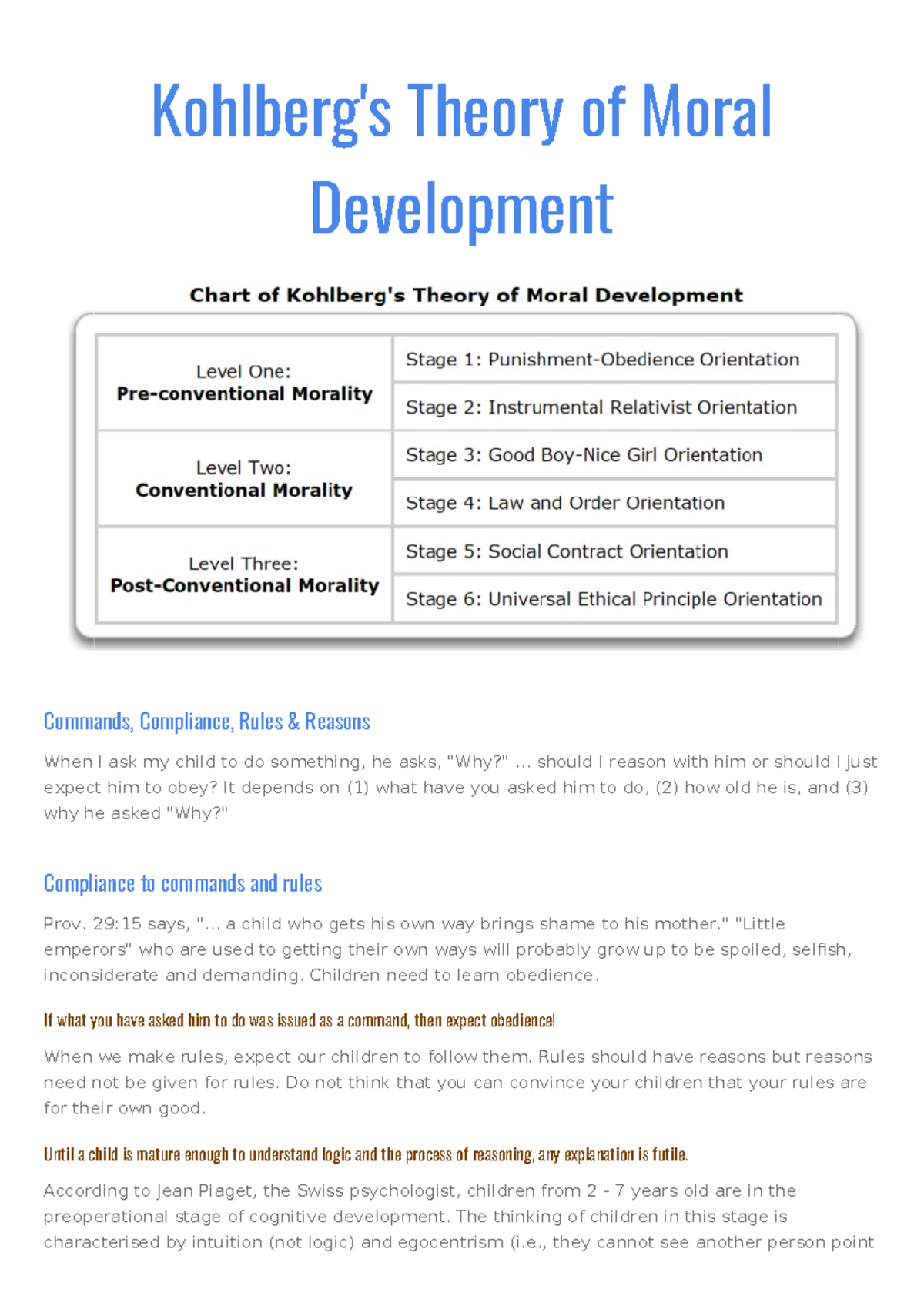Kohlberg's Theory of Moral Development - Kohlberg's Theory of Moral ...