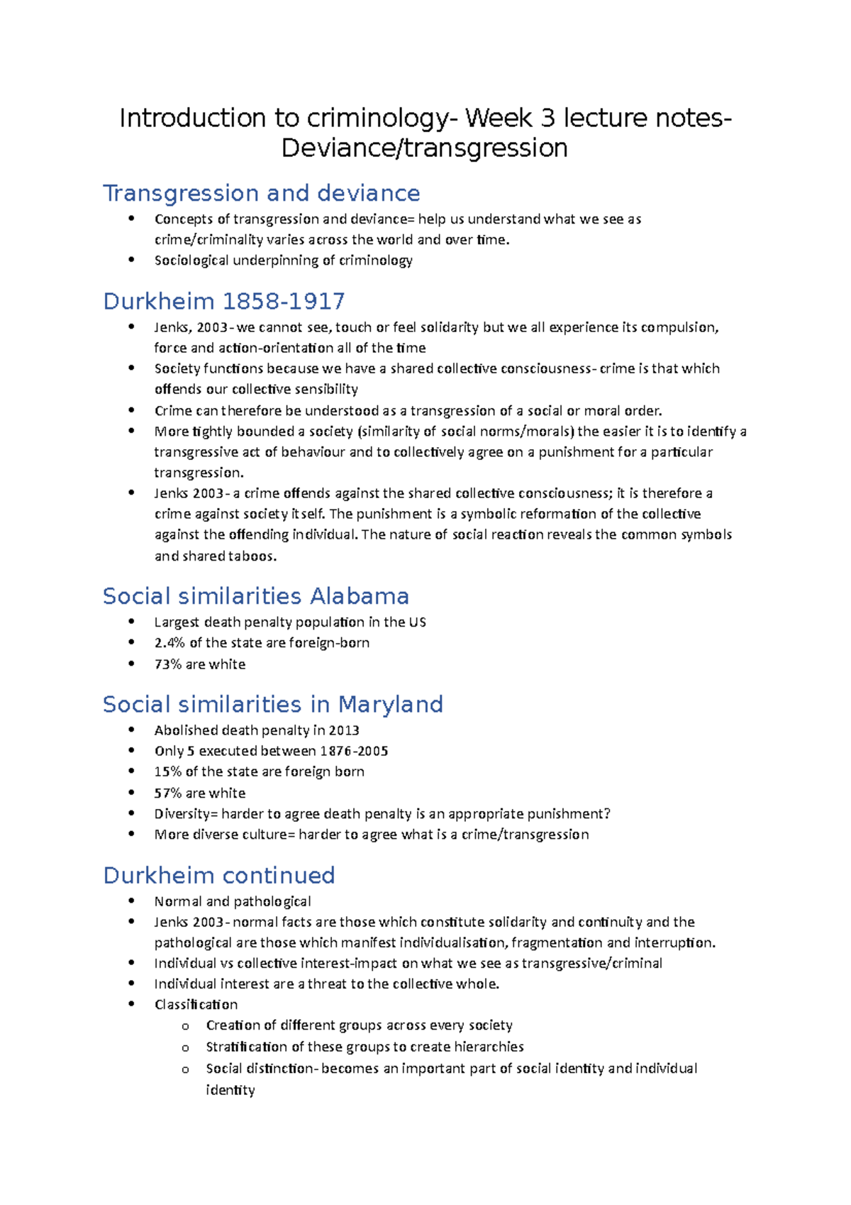Introduction to criminology - week 3 lecture notes- Deviance and ...
