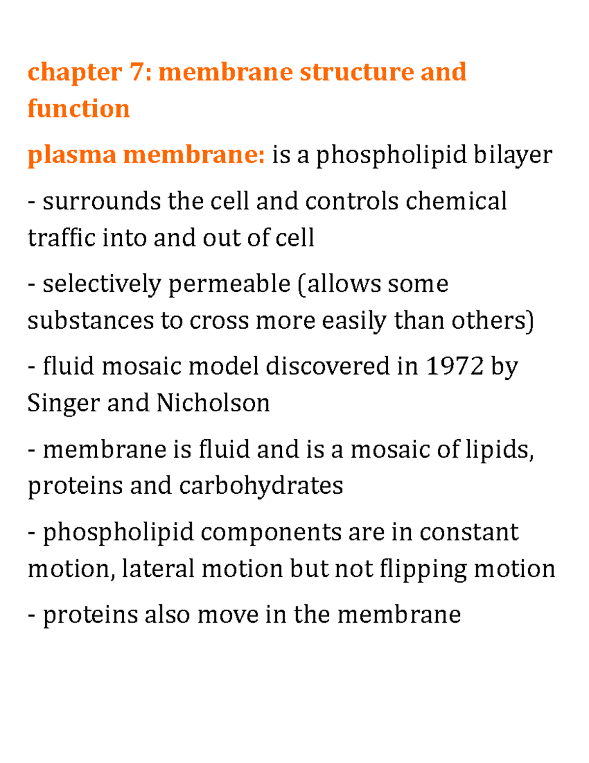 membrane structure and function - chapter 7: membrane structure and ...