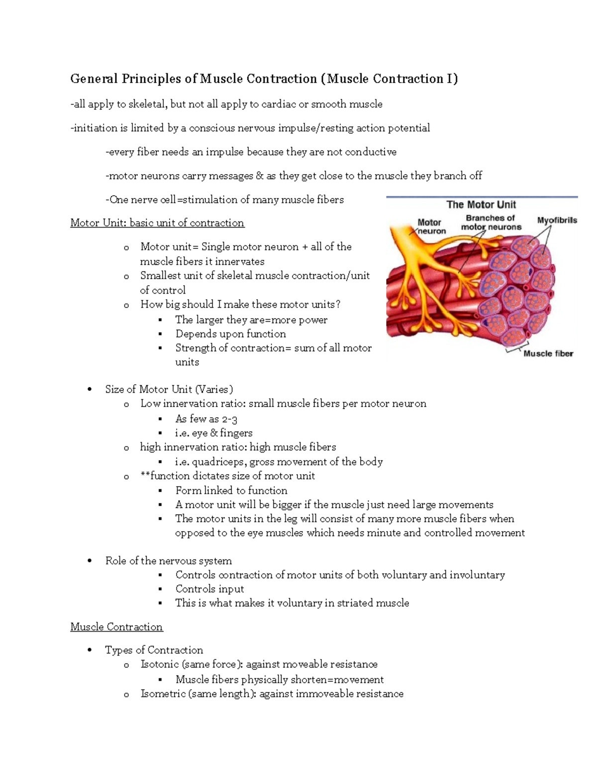 BIO 259 Exam III Notes - General Principles of Muscle Contraction ...