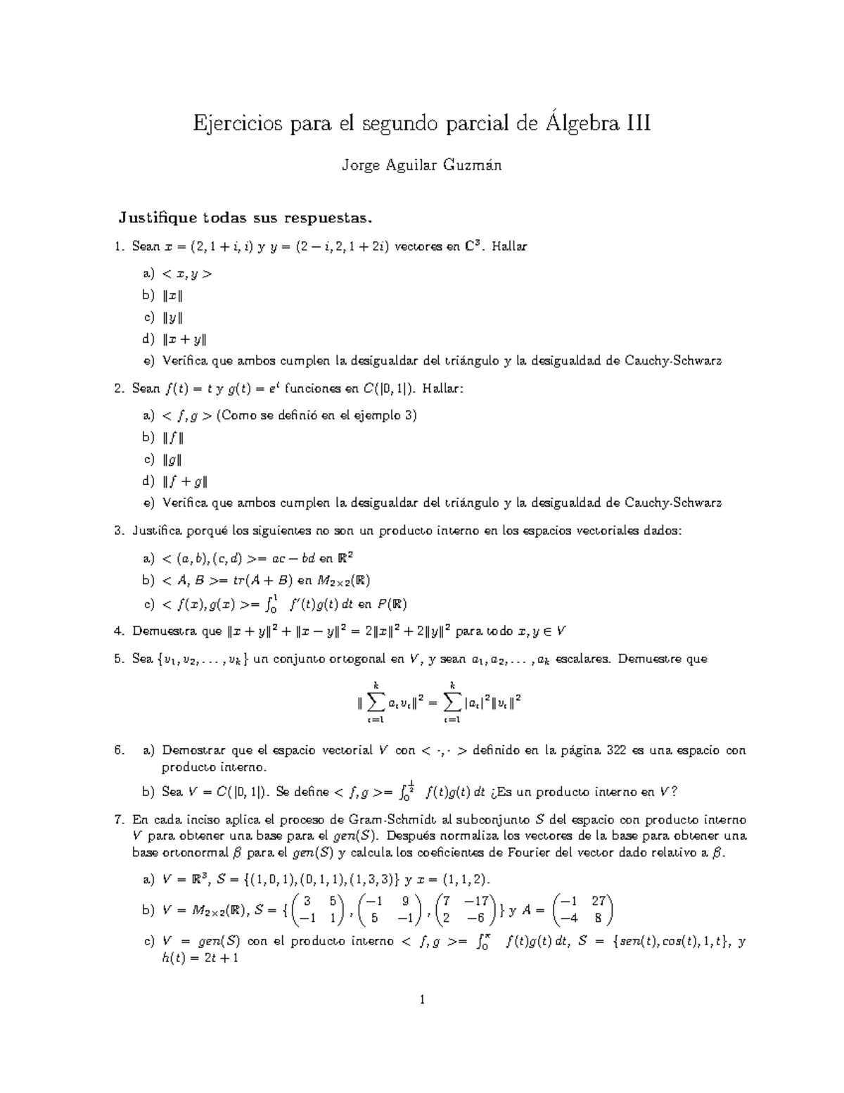 Guía segundo parcial Álgebra III - Ejercicios para el segundo parcial ...