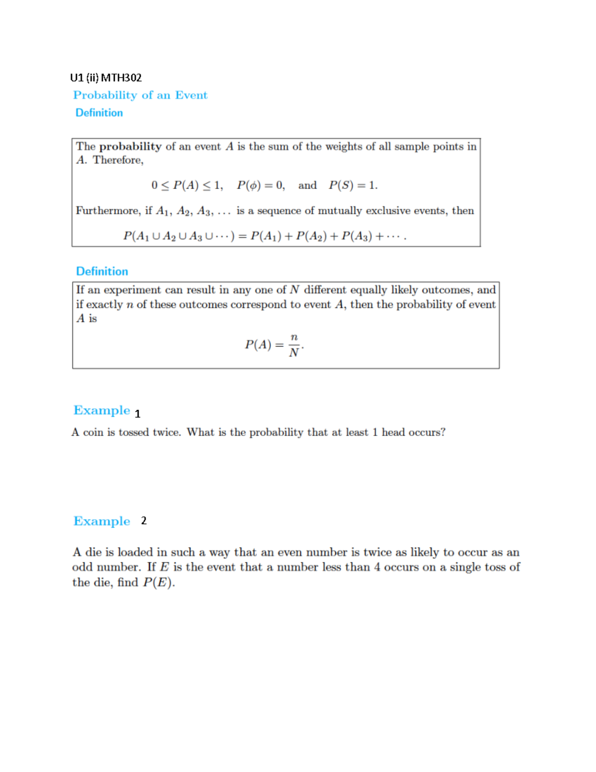 U1 ii MTH302uii - Example 3: In above example 4 Example 5: A fair coin ...