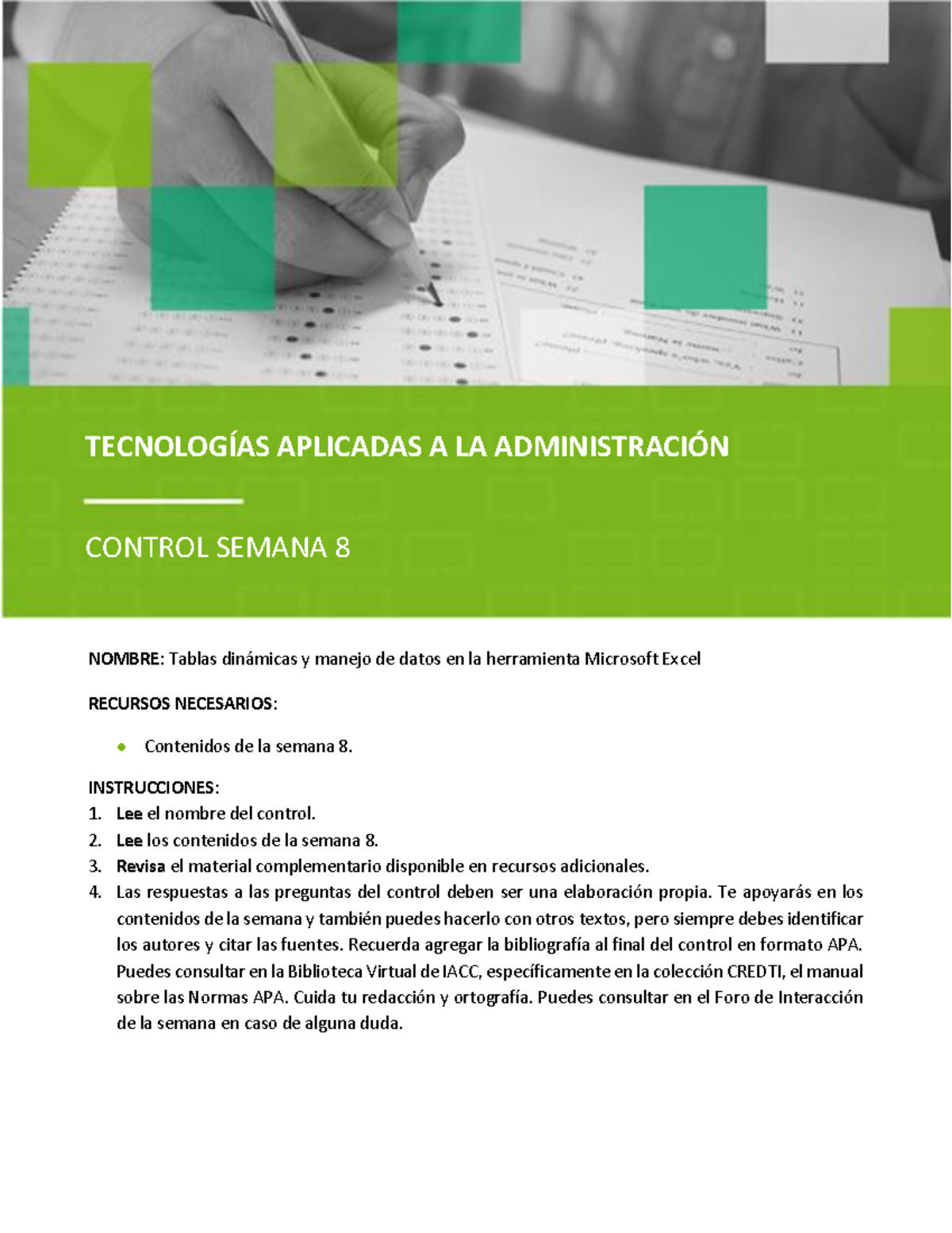 S8 Control SET A Tecad 1103 - NOMBRE: Tablas dinámicas y manejo de ...