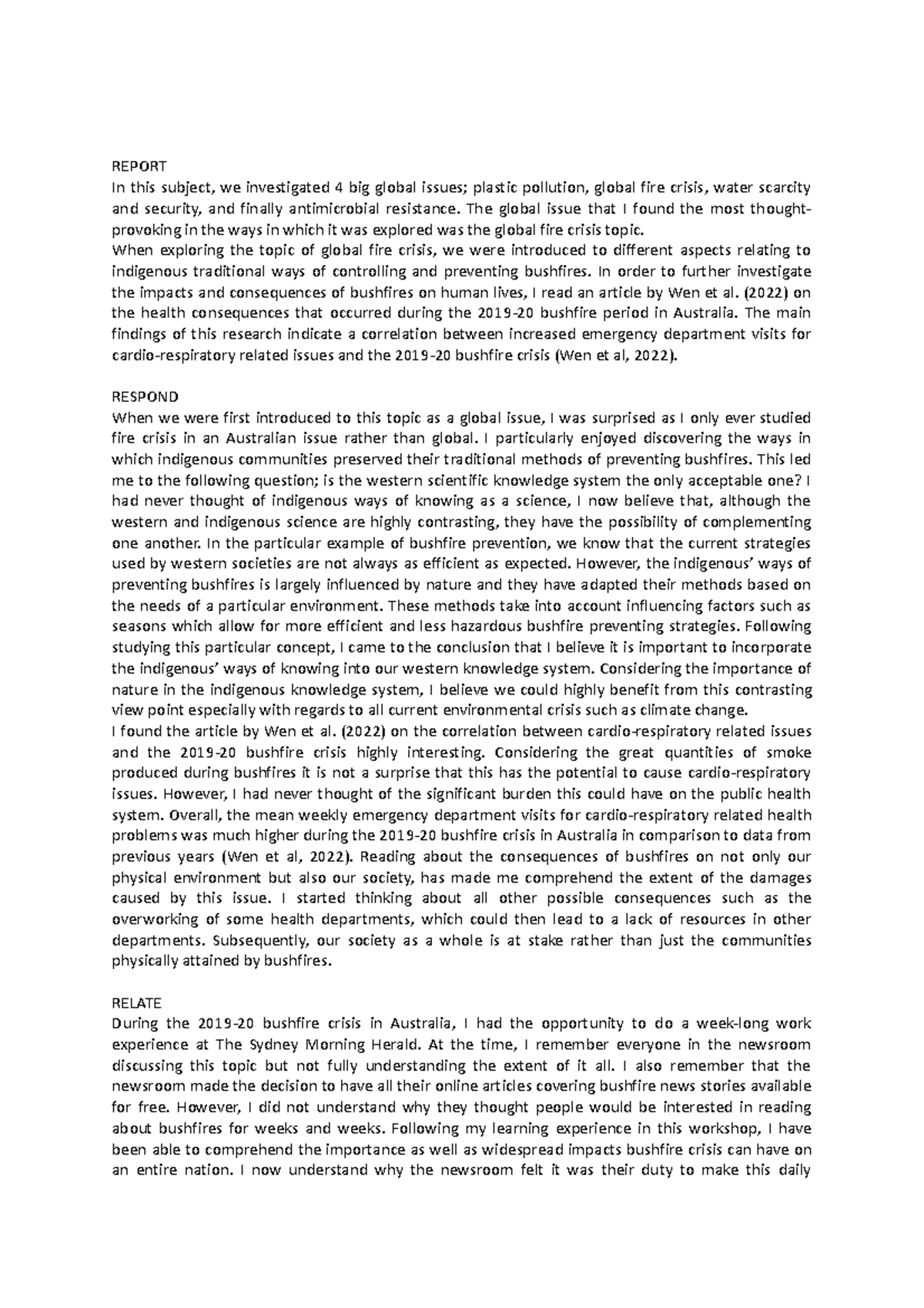 Reflection draft - REPORT In this subject, we investigated 4 big global ...