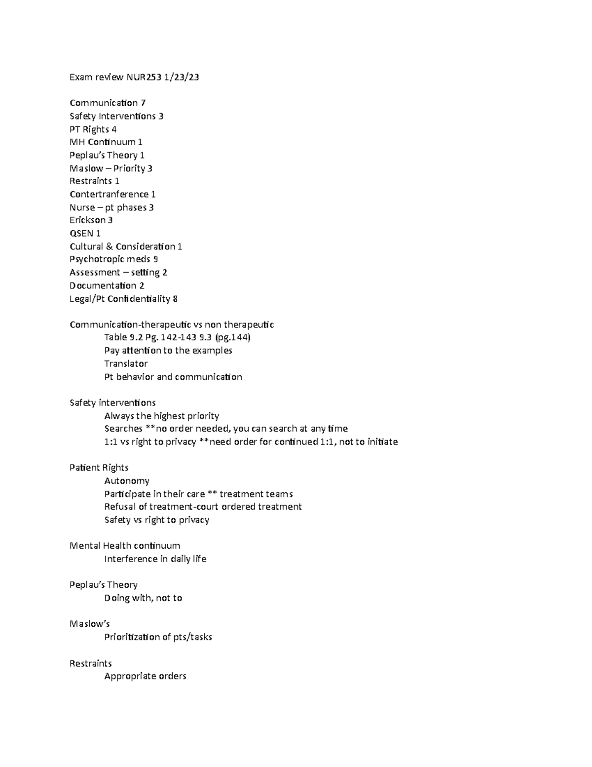 Document - Exam 1 Review - Exam review NUR253 1/23/ Communication 7 ...