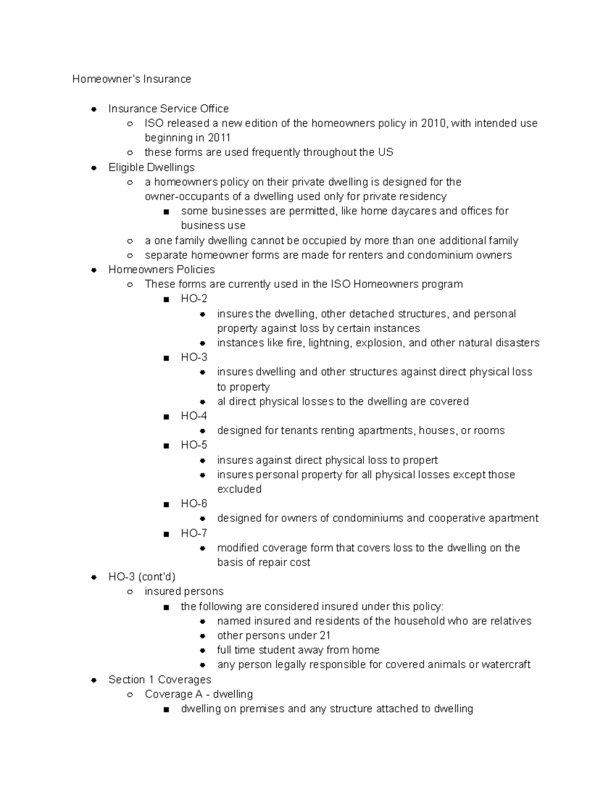 FIN 230 Ch 22 - Notes for FIN 230 Ch 22 - Homeowner’s Insurance ...