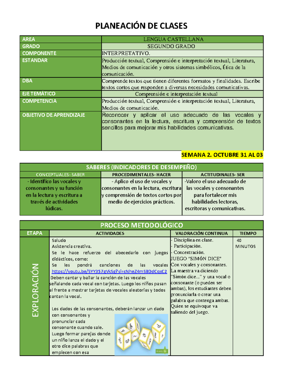 Semana 2- Martes, Miercoles, Viernes. - PLANEACIÓN DE CLASES AREA ...