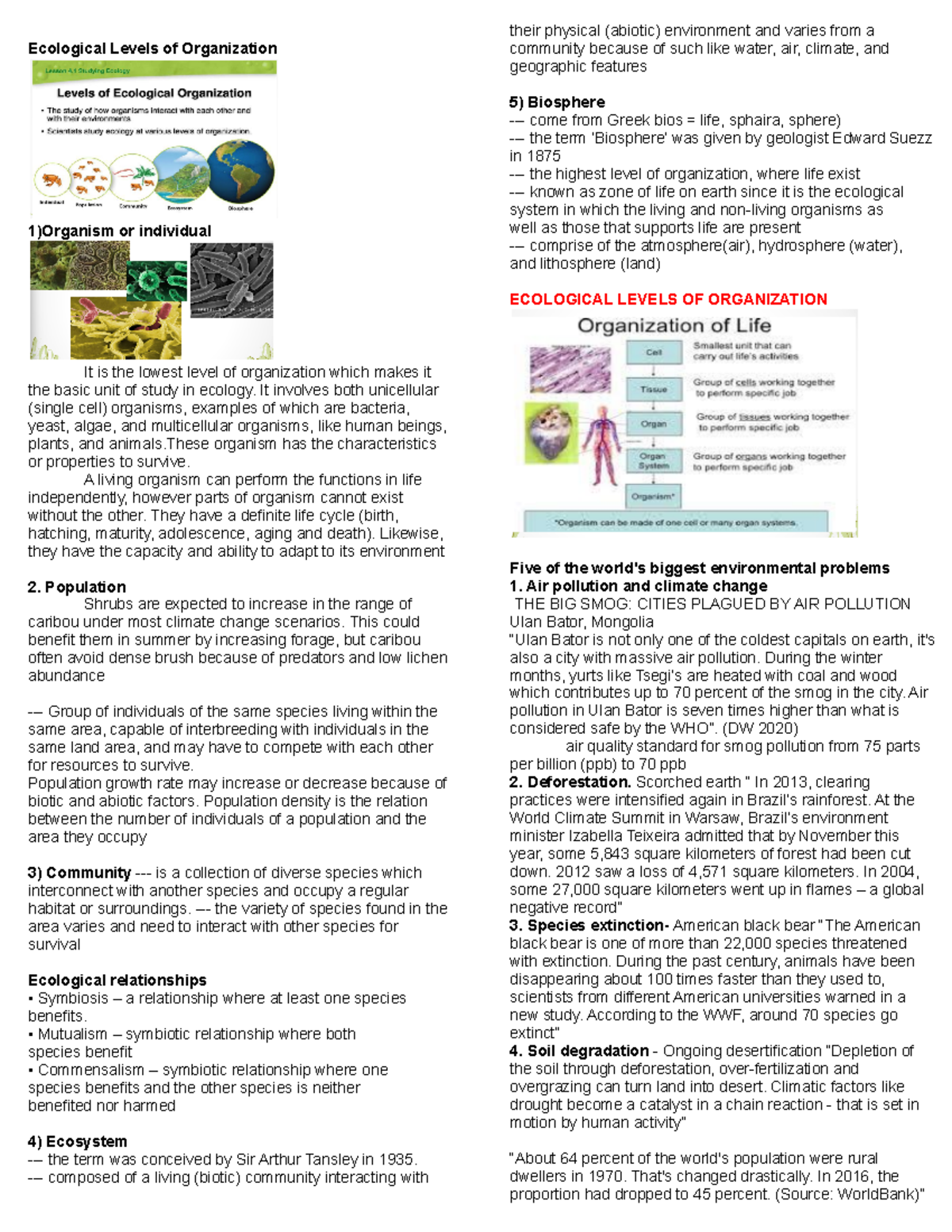 Environmental-Science - Ecological Levels of Organization 1)Organism or ...