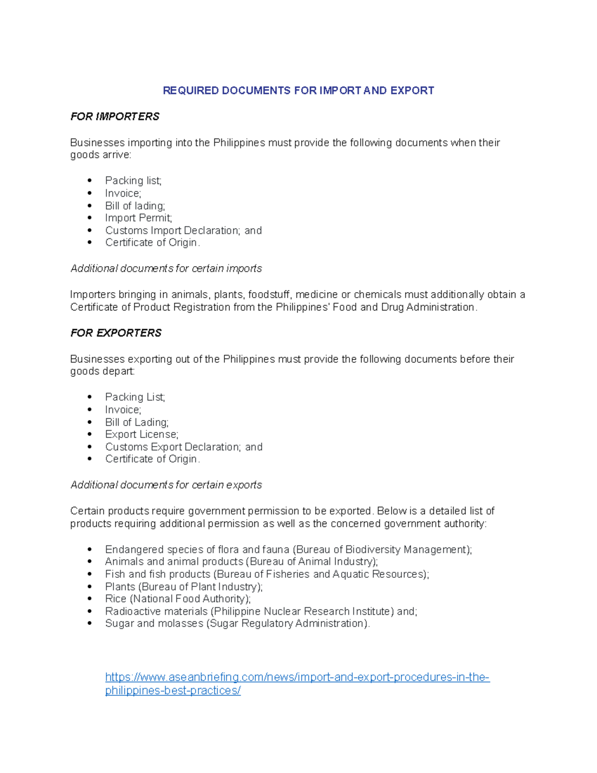 Required Documents FOR Import AND Export IBA - REQUIRED DOCUMENTS FOR ...