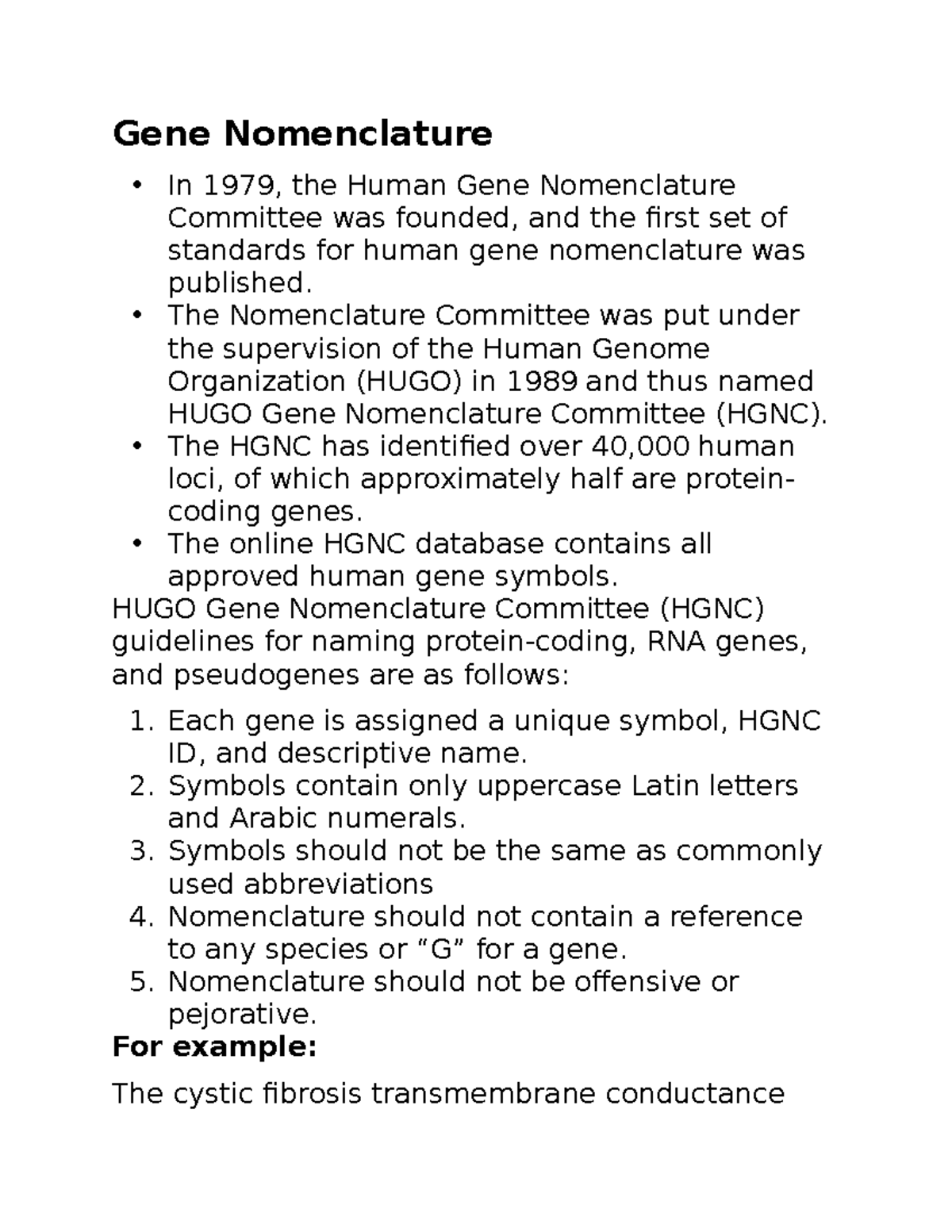 Bio 8 - Notes - Gene Nomenclature In 1979, the Human Gene Nomenclature ...