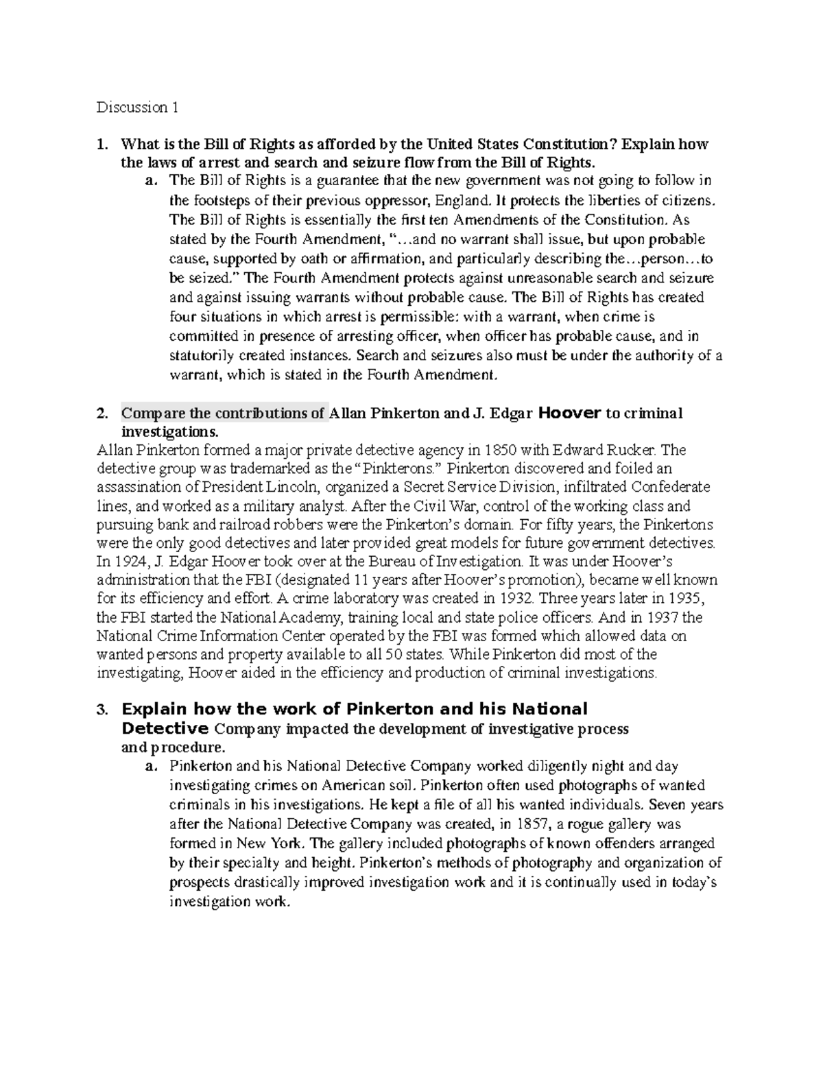 Discussion 1 - What is the Bill of Rights as afforded by the United ...