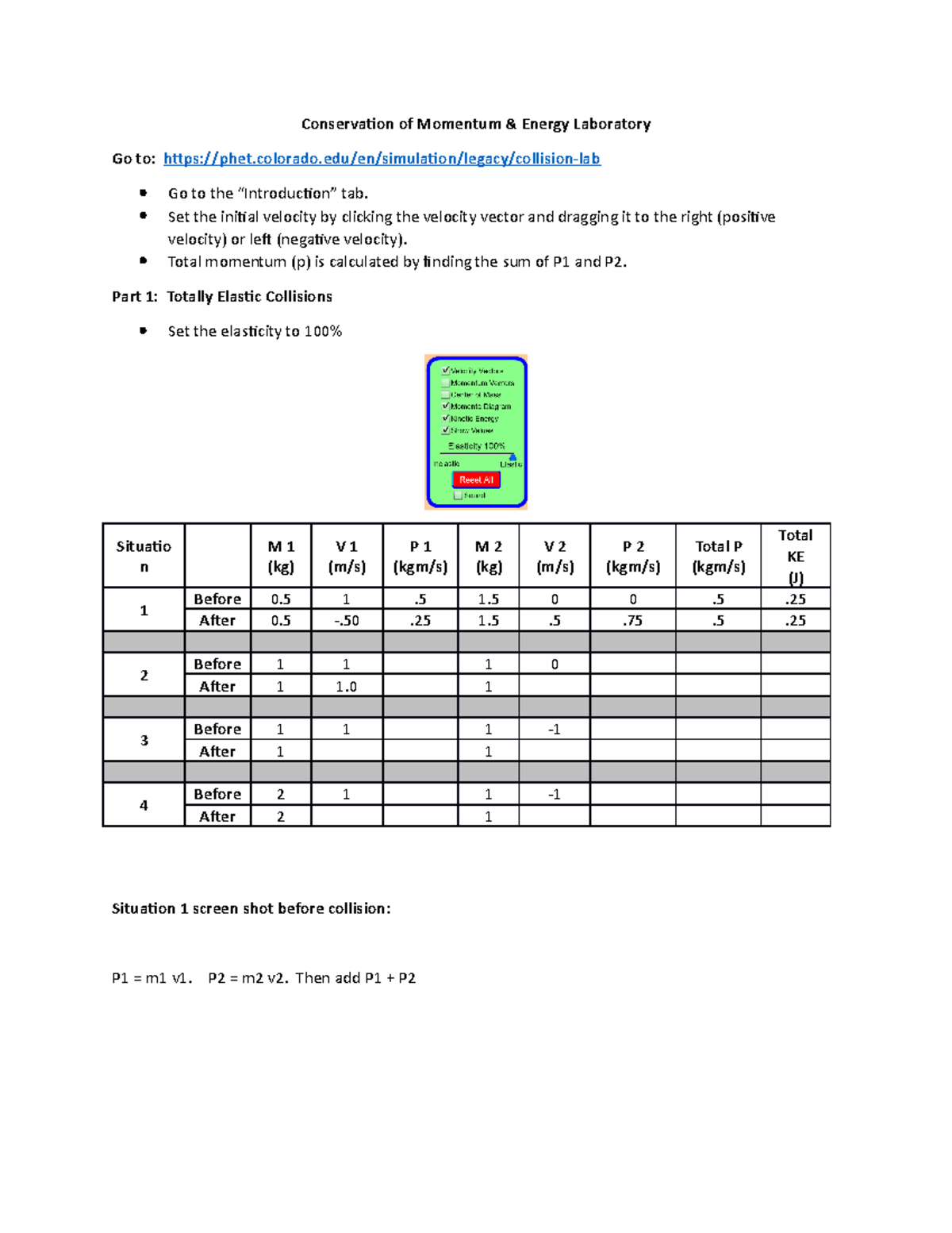 Conservation of Momentum & Energy Laboratory Physical Science ...