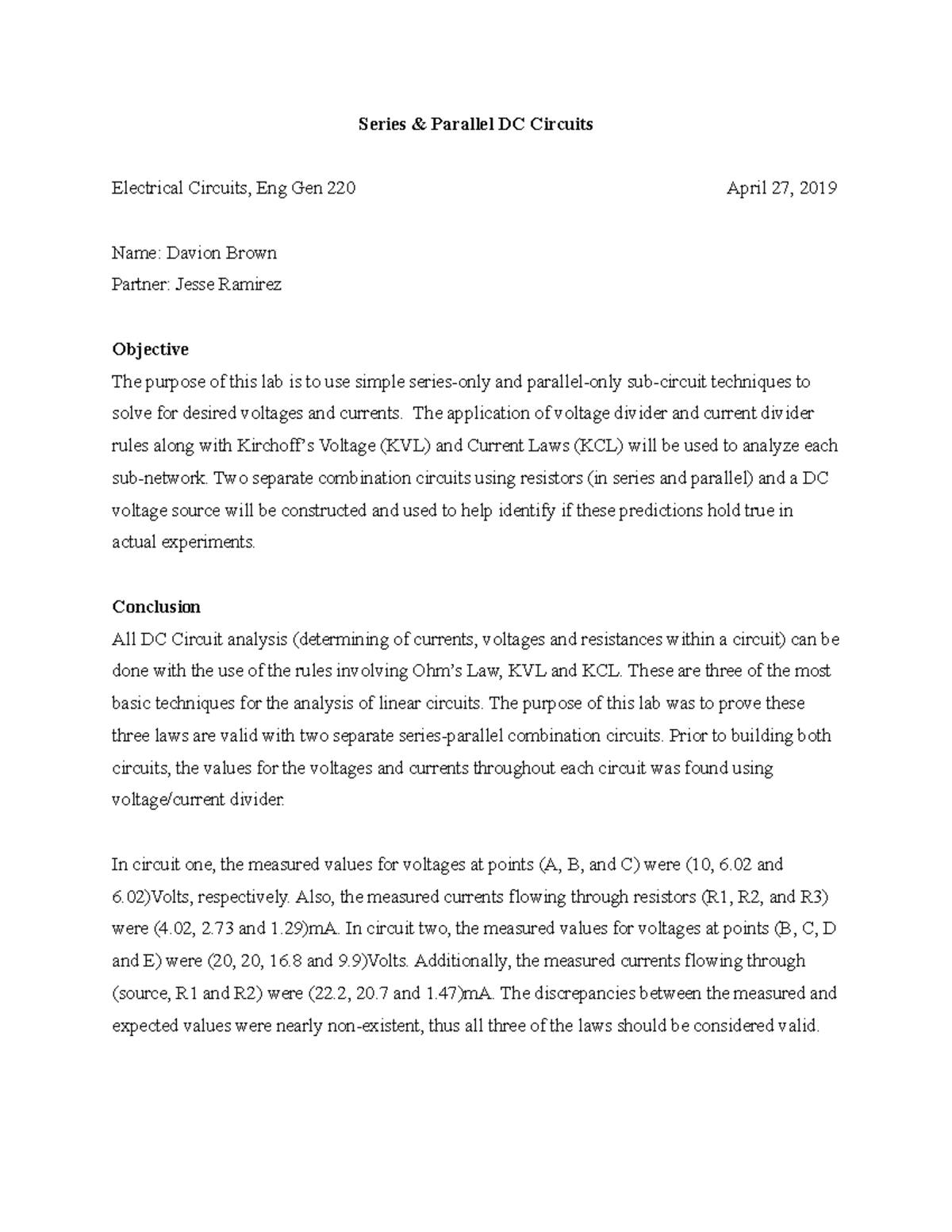 Lab 5 - Series&Parallel DC Circuits - Series & Parallel DC Circuits ...