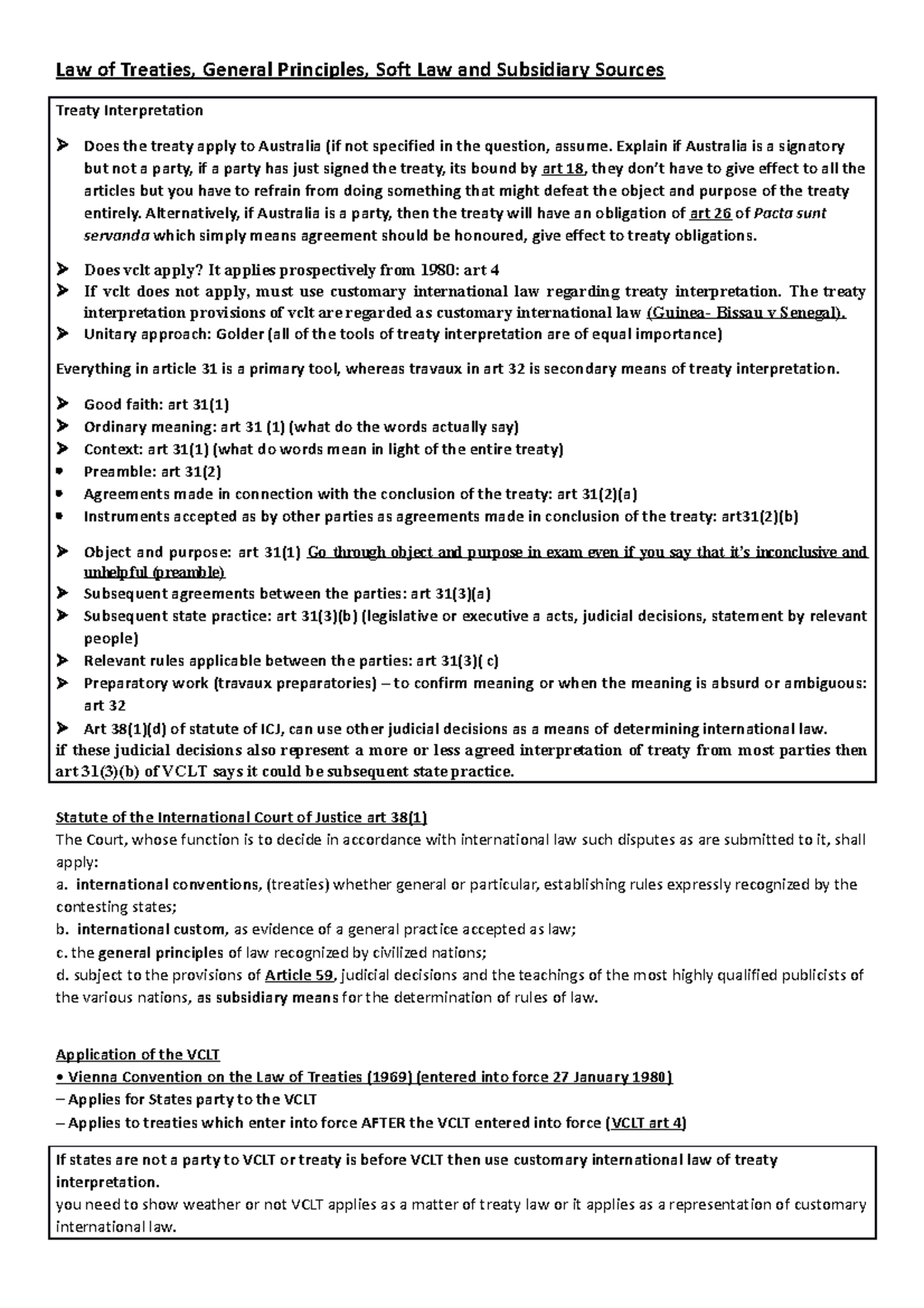 Week 2 Treaties, General Principles and Soft Law - Law of Treaties ...