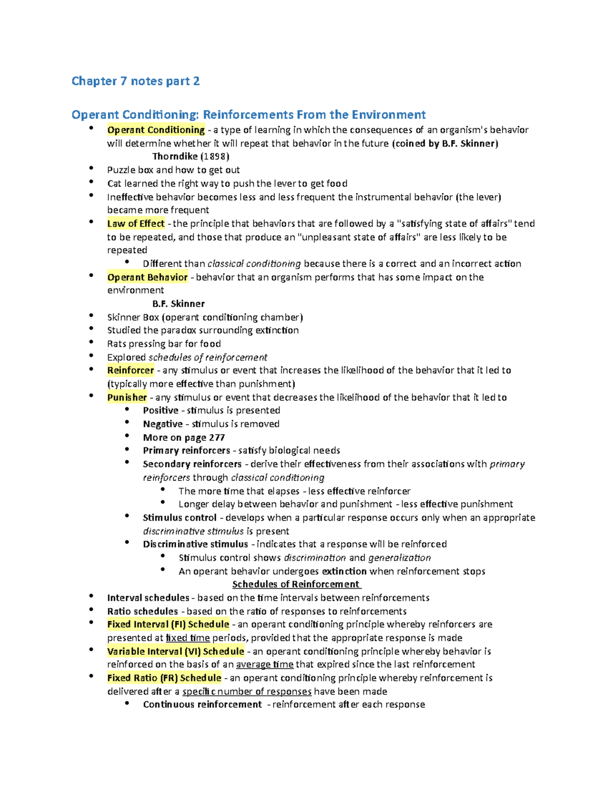 Chapter 7 notes part 2 - Chapter 7 notes part 2 Operant Conditioning ...
