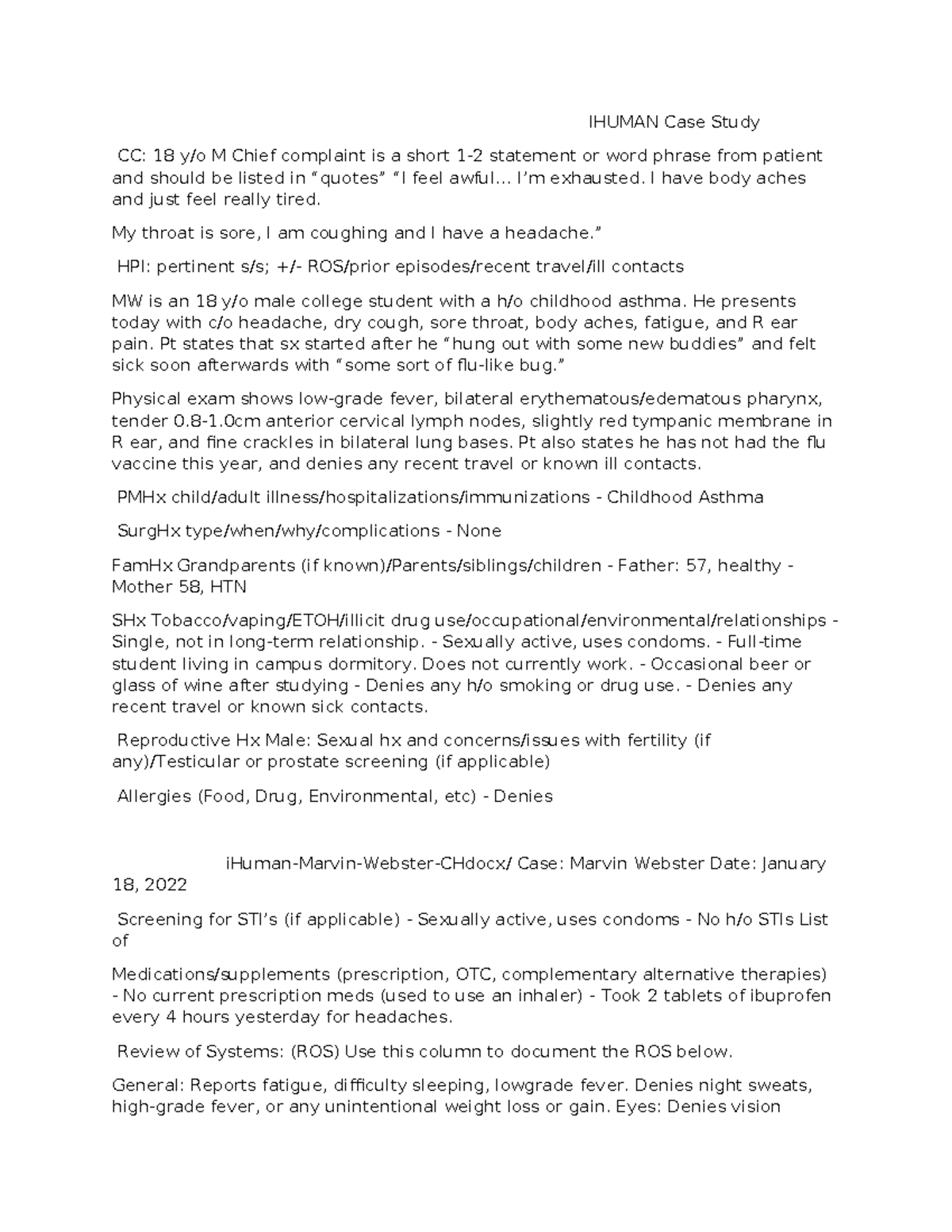 Ihuman Case Study - i human case - IHUMAN Case Study CC: 18 y/o M Chief ...