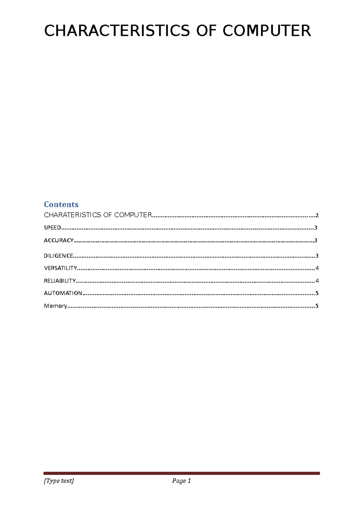 Characteristics OF Computer Josephine - Contents CHARATERISTICS OF ...