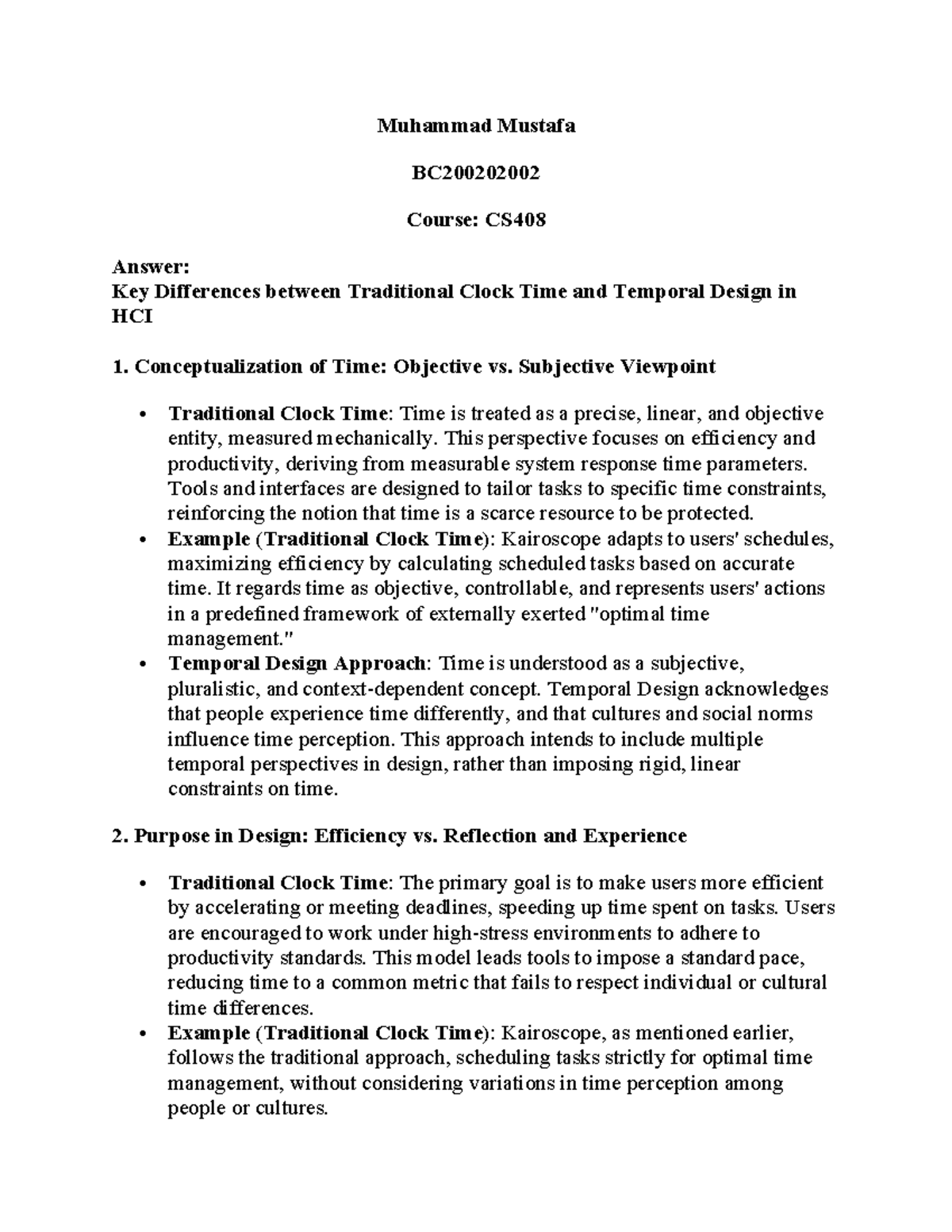 CS408 Assignment 1 Solution - Muhammad Mustafa BC Course: CS Answer ...