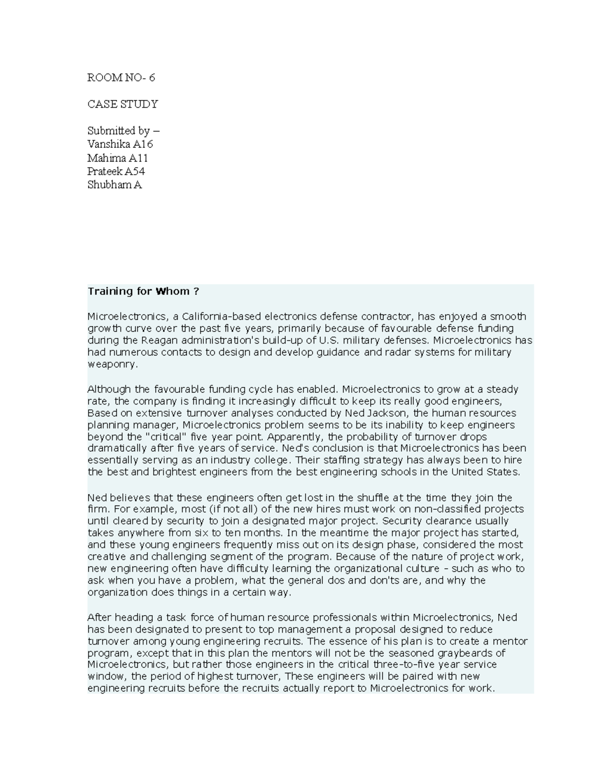 Case Study regarding T&D - training and development - Studocu