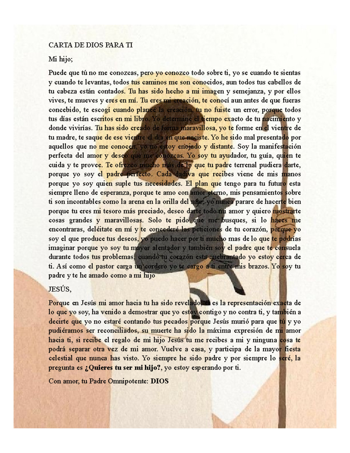 Carta DE DIOS PARA TI 1 - CARTA DE DIOS PARA TI Mi hijo; Puede que tú ...