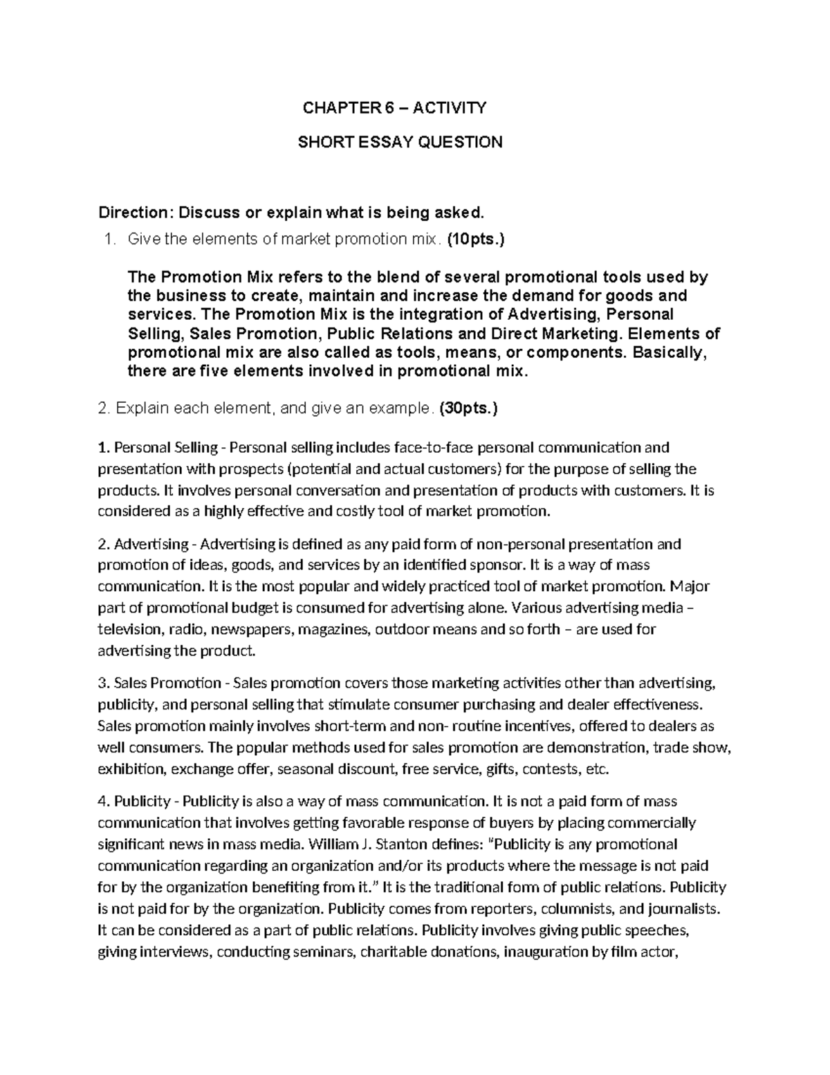 activity 8 eng02 lecture note bsba marketing - CHAPTER 6 – ACTIVITY ...