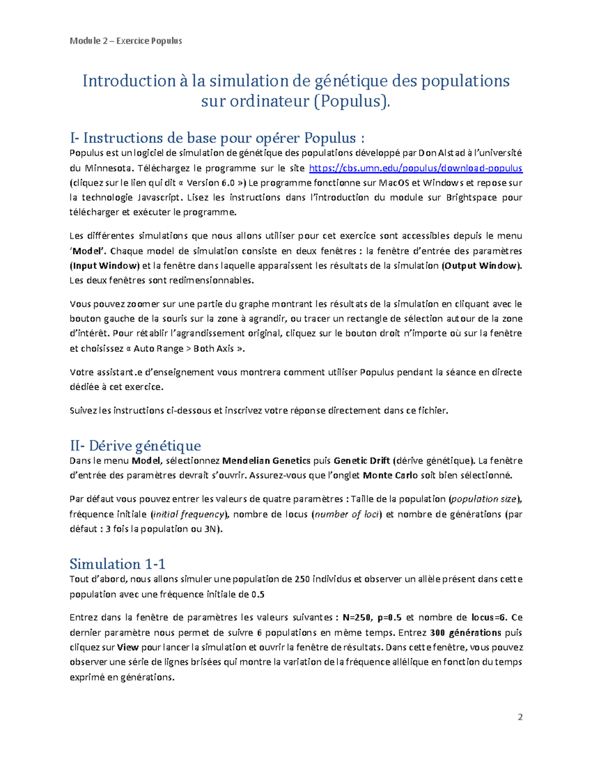 Populus - lab 2 - Introduction à la simulation de génétique des ...