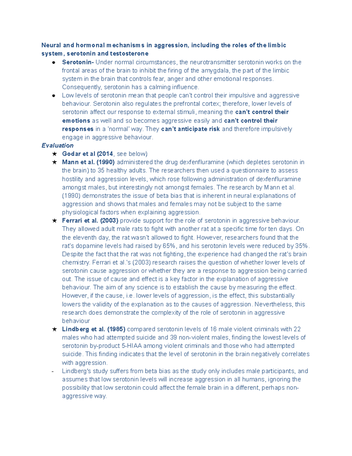 3 Aggression - Neural and hormonal mechanisms in aggression, including ...