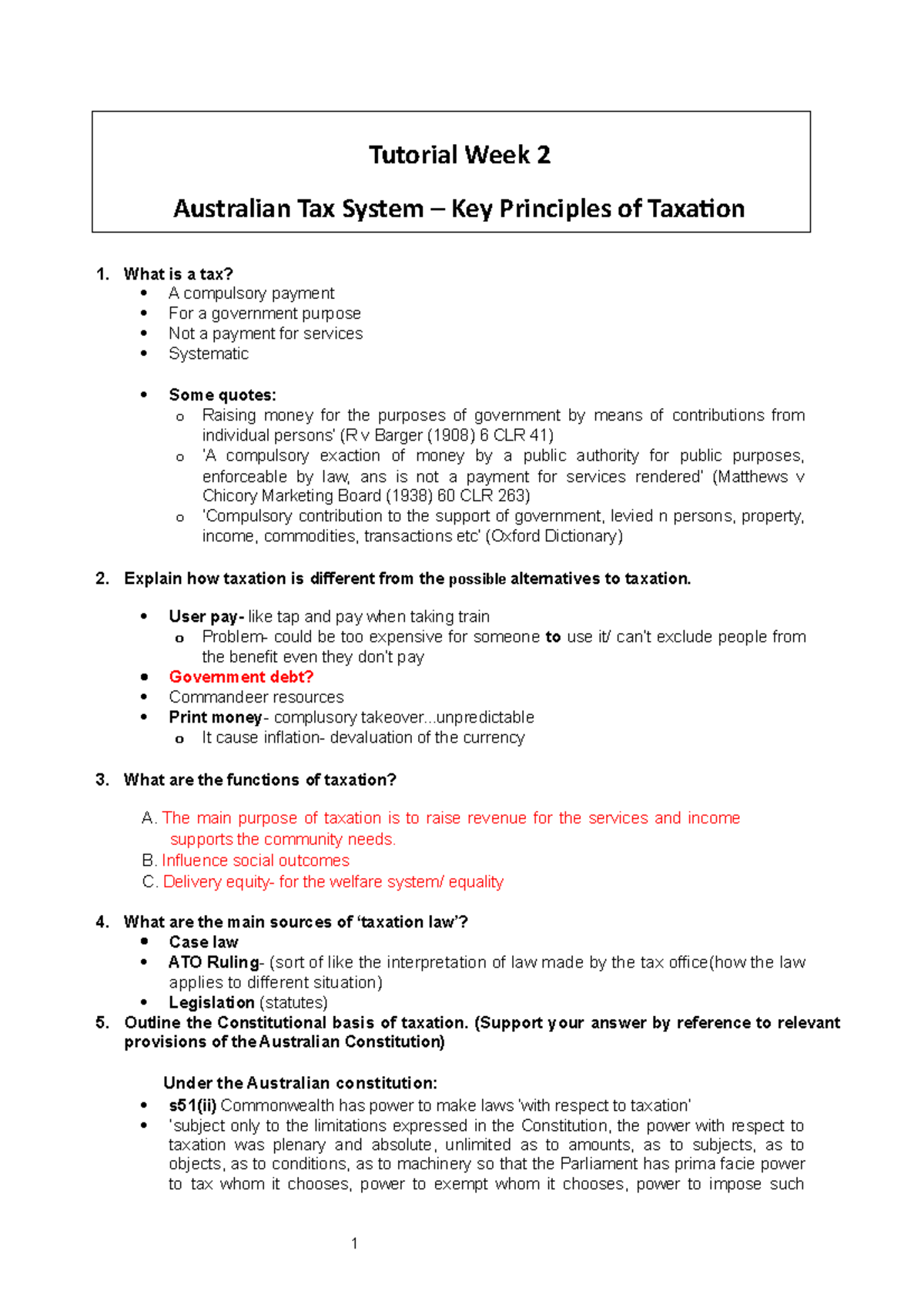 Week 2 Tutorial Questions-1-done - 1. What is a tax? A compulsory ...