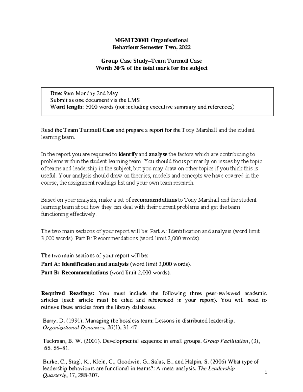 Group Case Study Report Instructions Sem 1 2022 (final v) - 1 MGMT20001 ...