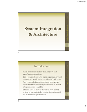 Chapter 3 - nooooooooo - Systems Architectures System Integration & Architecture Architecture ...
