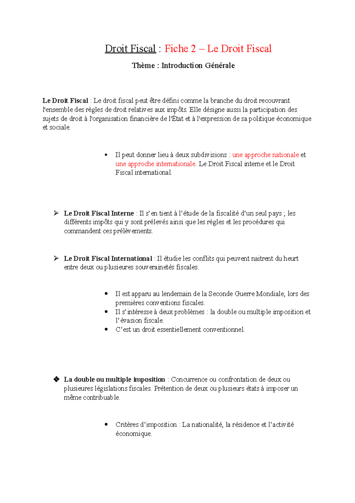 Droit Fiscal (Fiche 2, Le Droit Fiscal) - Droit Fiscal : Fiche 2 – Le ...