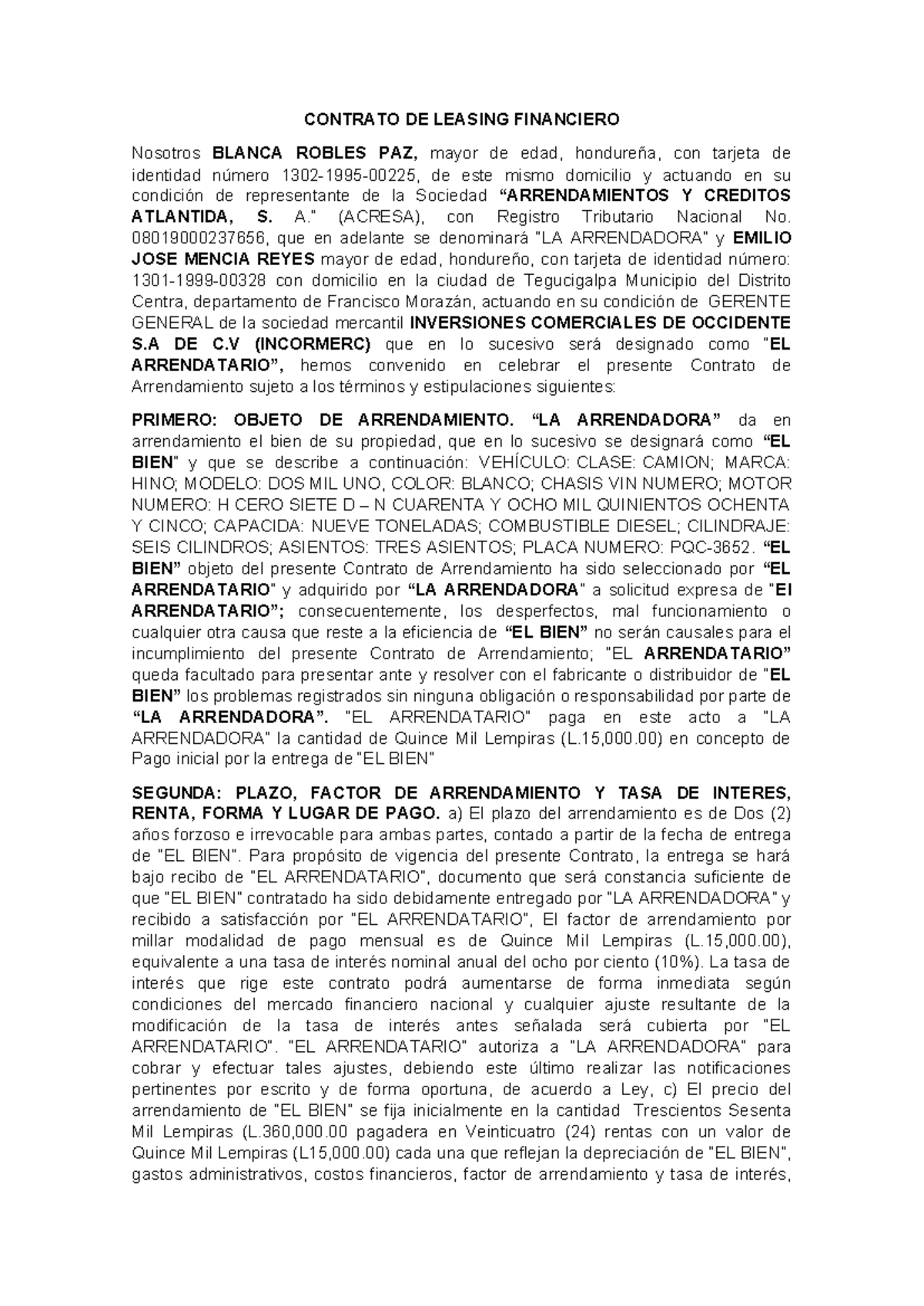 Contrato DE Leasing Financiero 2 - CONTRATO DE LEASING FINANCIERO ...