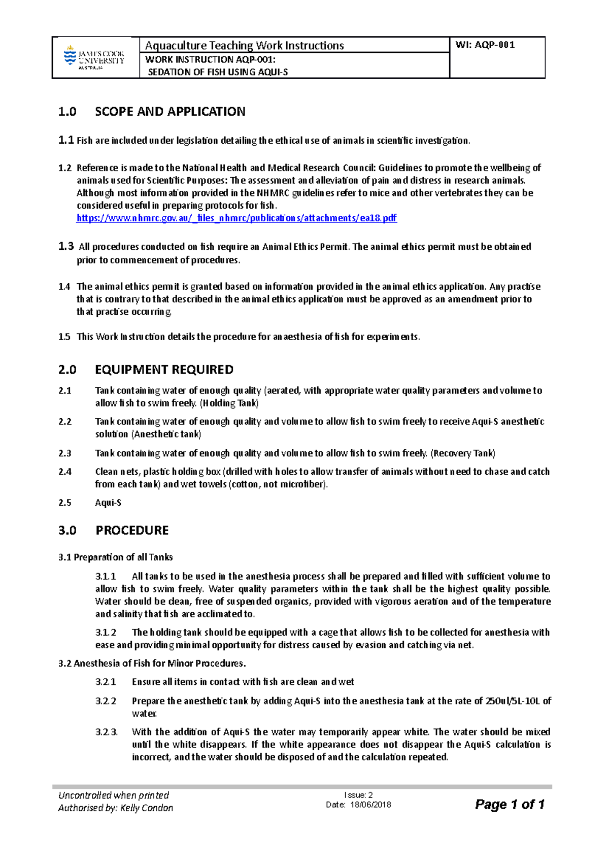 AQP001 Fish Practical Anesthesia - Aquaculture Teaching Work ...