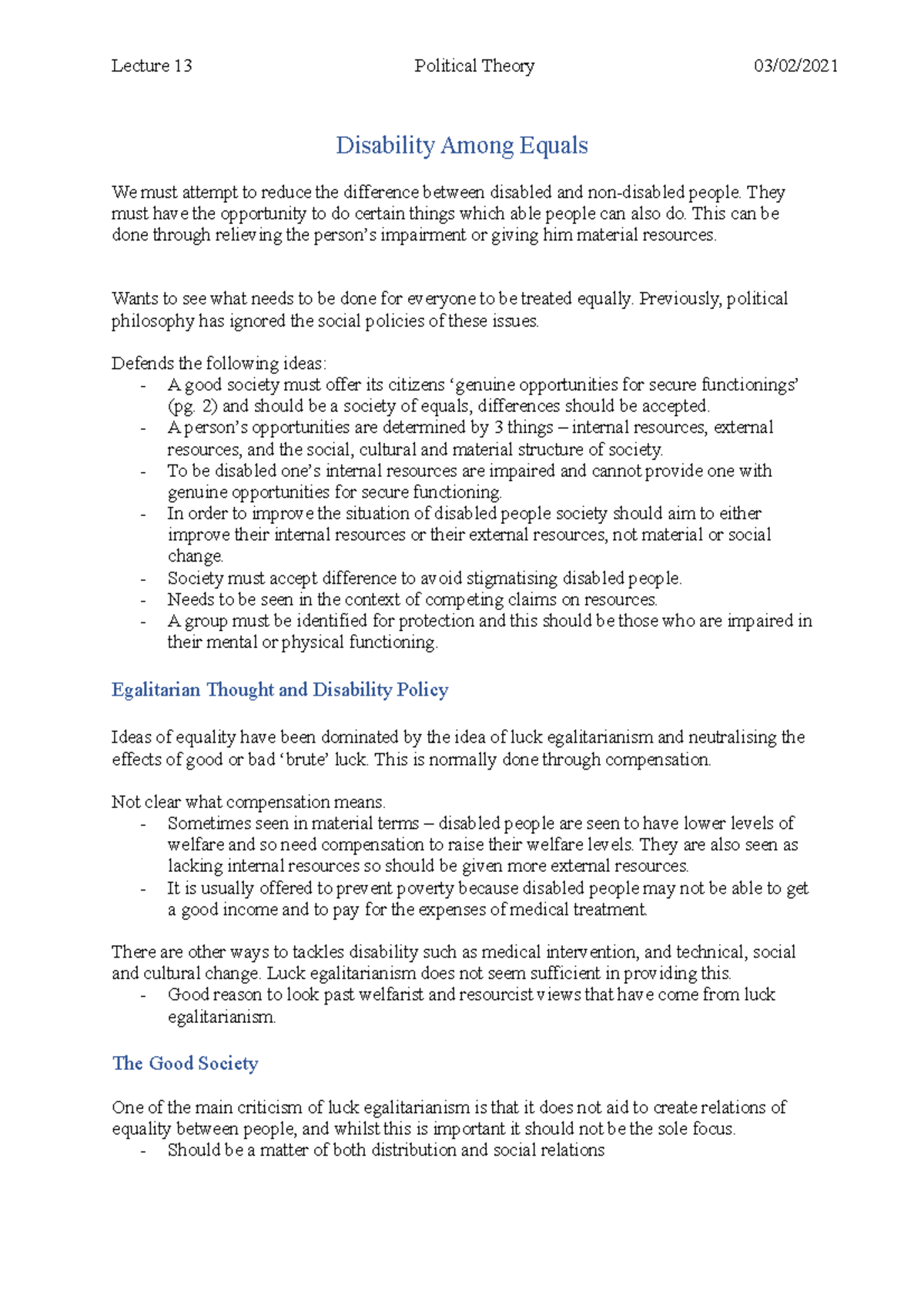 Disability Among Equals - They must have the opportunity to do certain ...