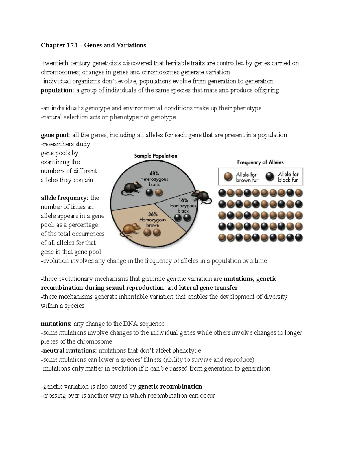 Chapter 17 Notes - Chapter 17 - Genes and Variations -twentieth century ...