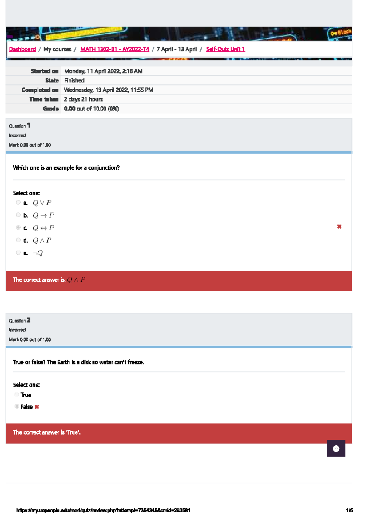 Self Quiz Unit 2 Math 1302 - Blook Dashboard My courses MATH 7 April 13 ...