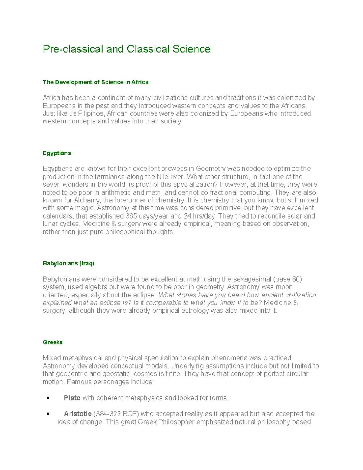 Pre-classical and Classical Science - Just like us Filipinos, African ...