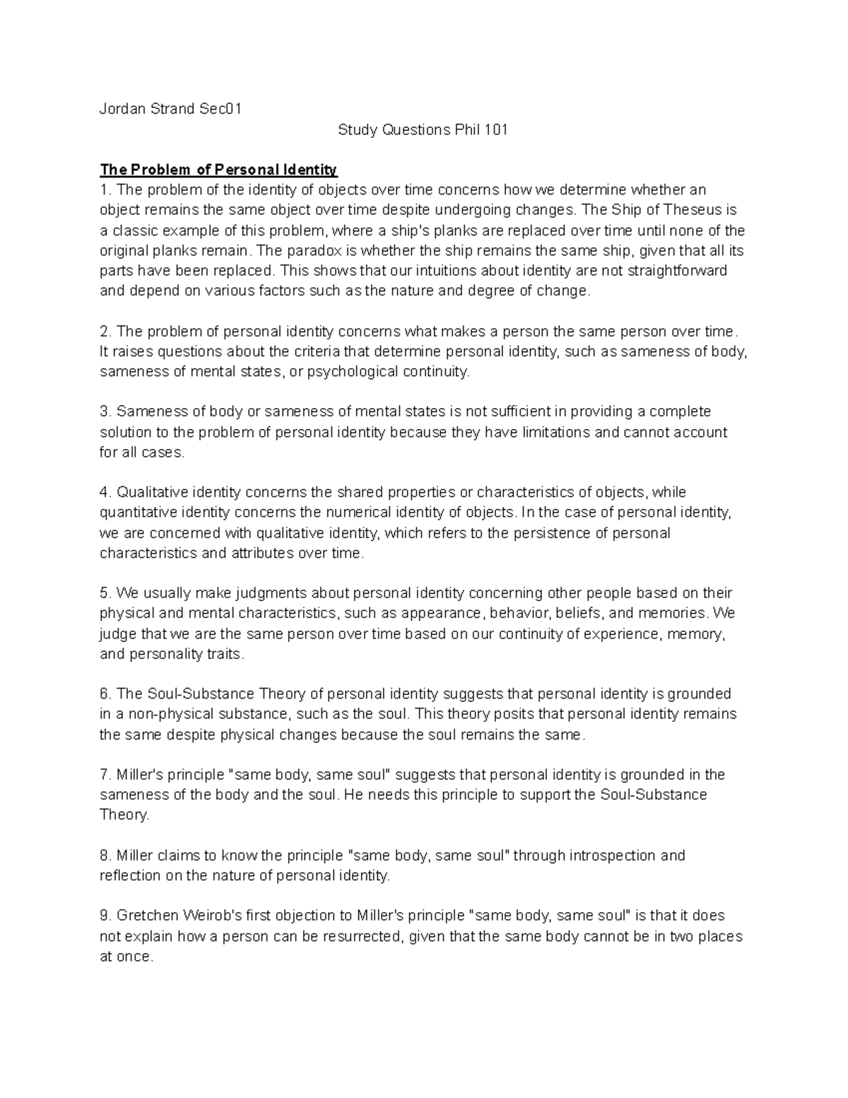 Phil Study Questions - Jordan Strand Sec Study Questions Phil 101 The ...