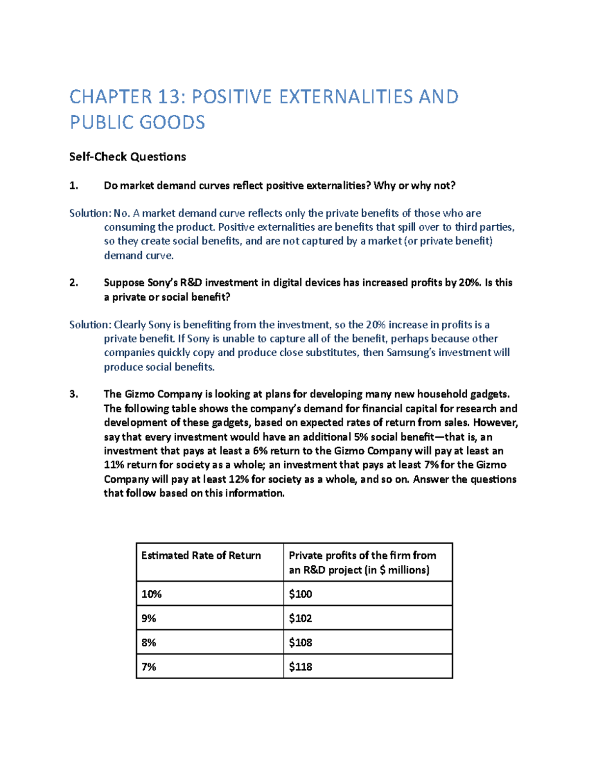 Chapter 13 KEY - CHAPTER 13: POSITIVE EXTERNALITIES AND PUBLIC GOODS ...