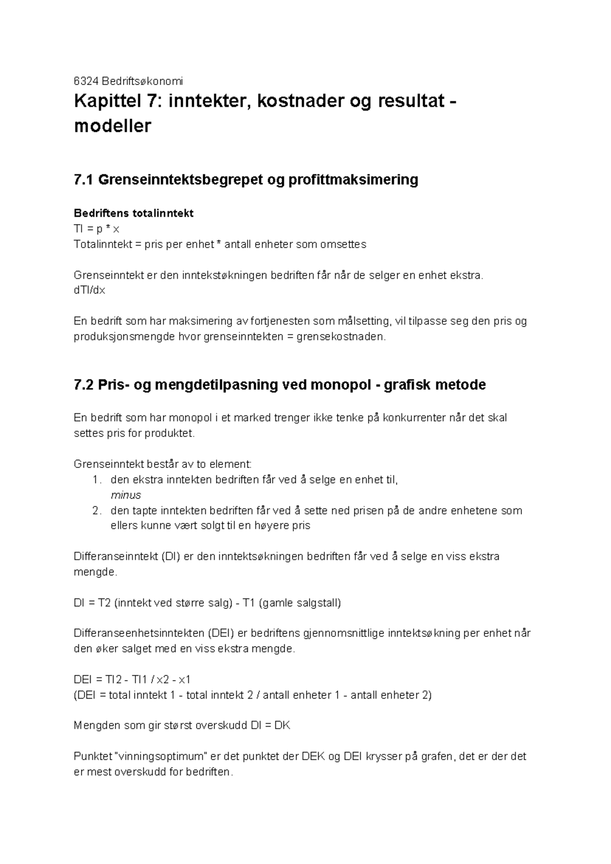 Kapittel 7, bedriftsøkonomi - 6324 Bedriftsøkonomi Kapittel 7 ...